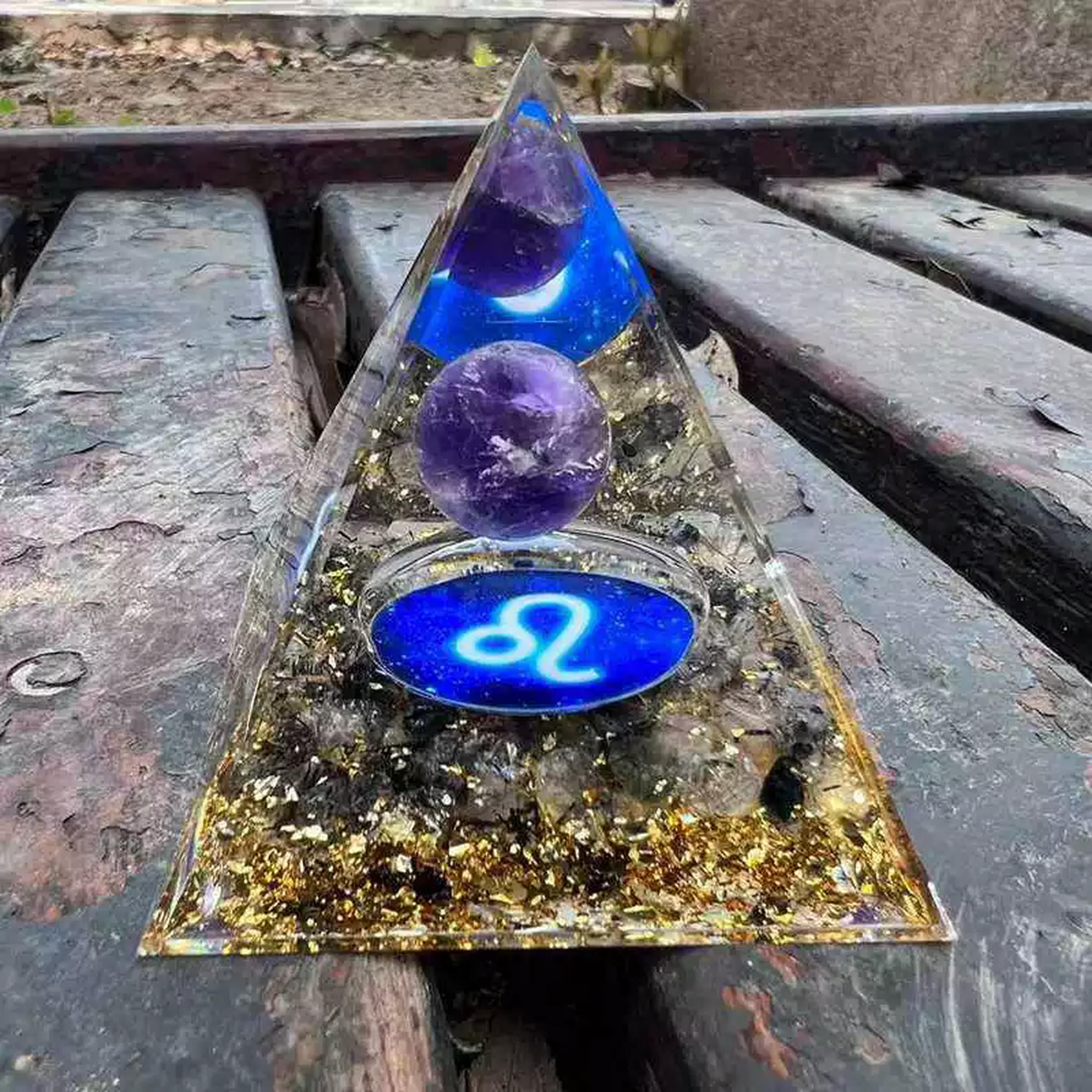 GKNET Natural Amethyst Sphere Leo Pyramid Quartz Crystal Twelve Constellations Tower - Walmart.com