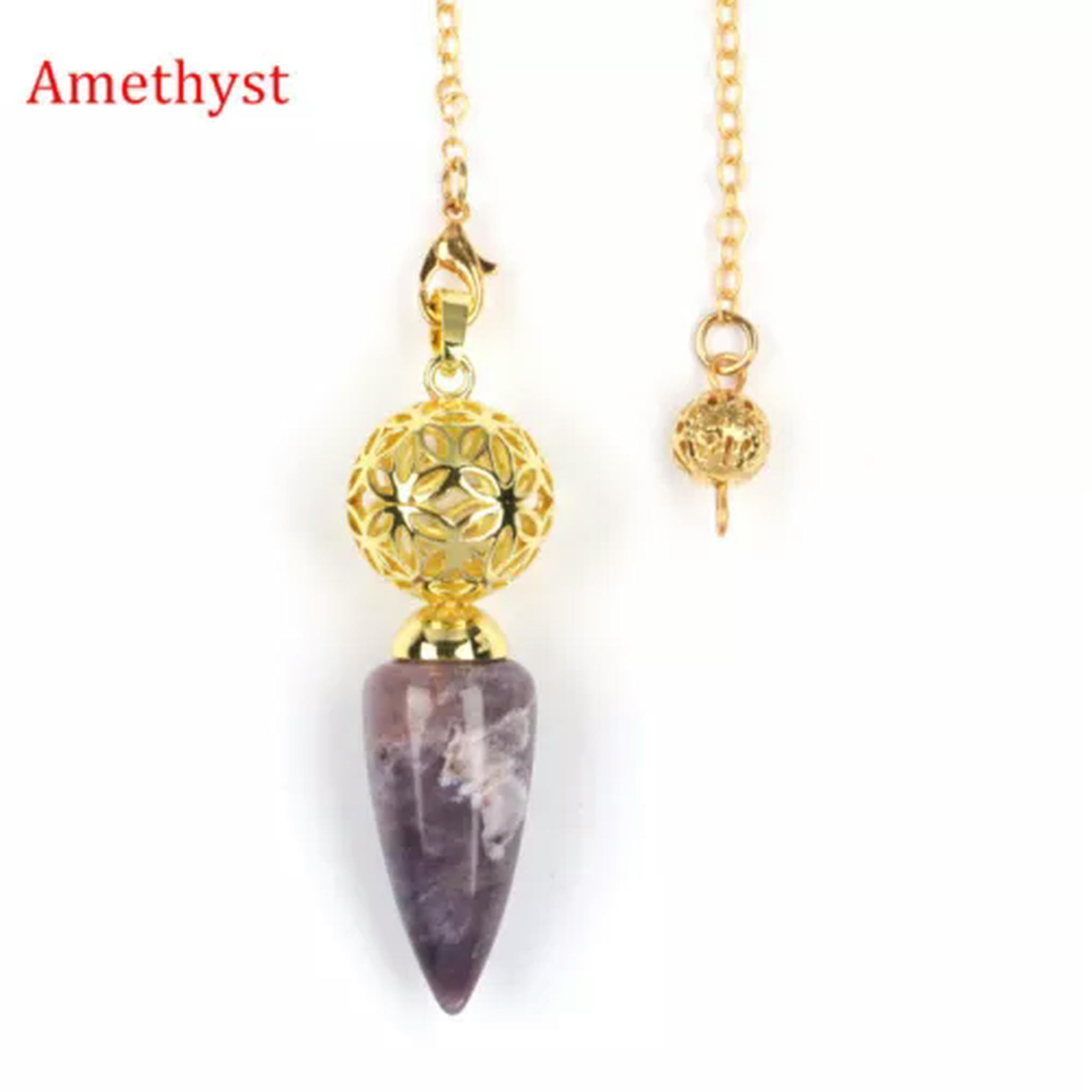 GKNET Natural Bullet Point Crystal Quartz Pendulum Metal Cage Energy ...