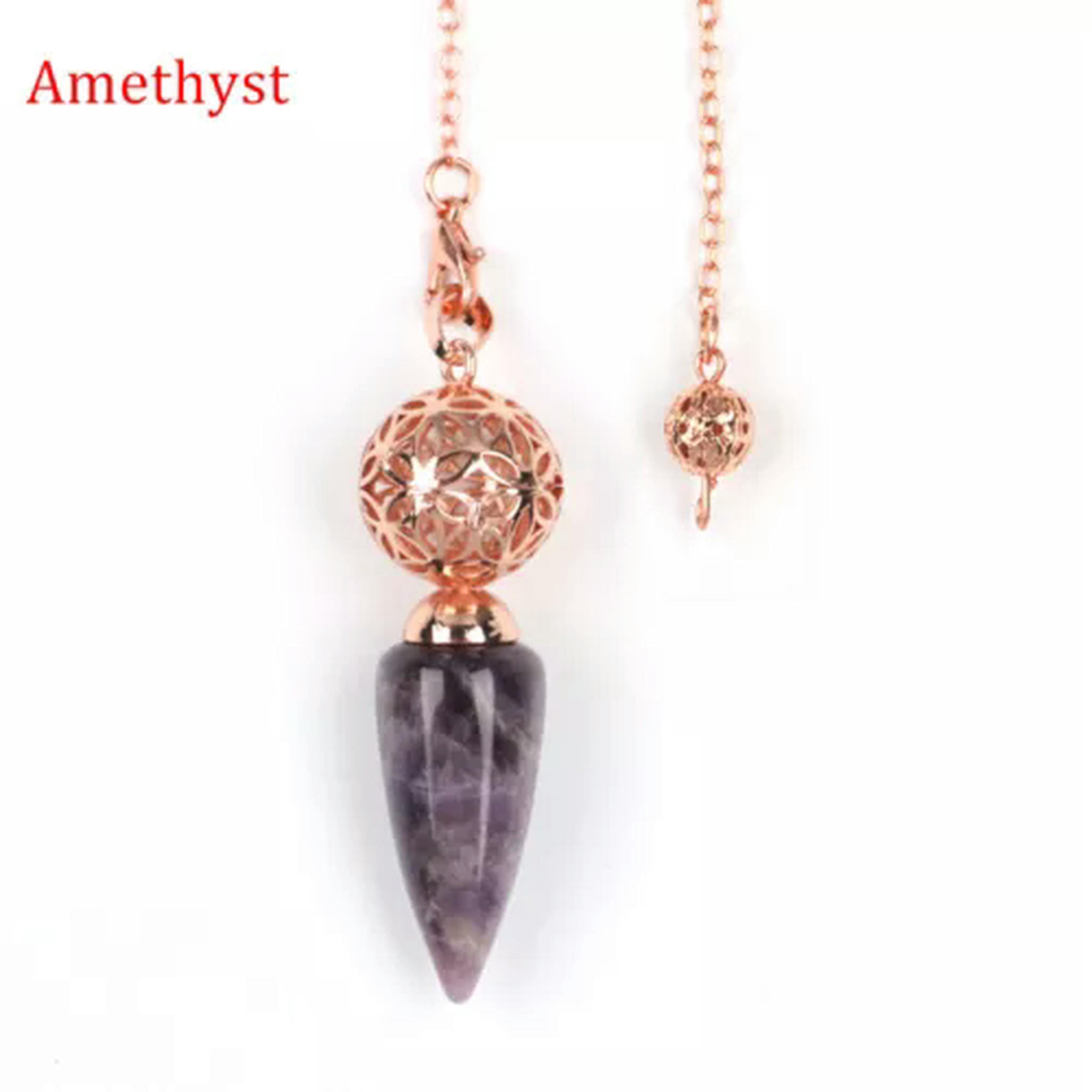 GKNET Natural Bullet Point Crystal Quartz Pendulum Metal Cage Energy ...