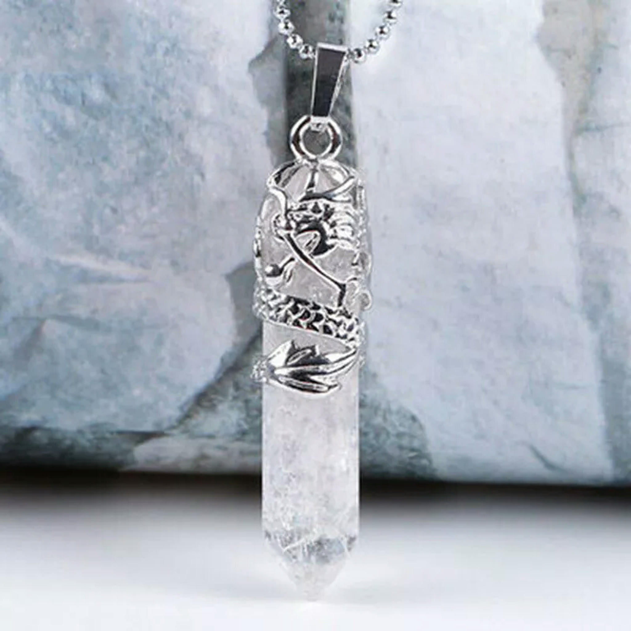 GKNET Natural Clear Quartz Crystal Obelisk Pendant Point Wand Necklace ...