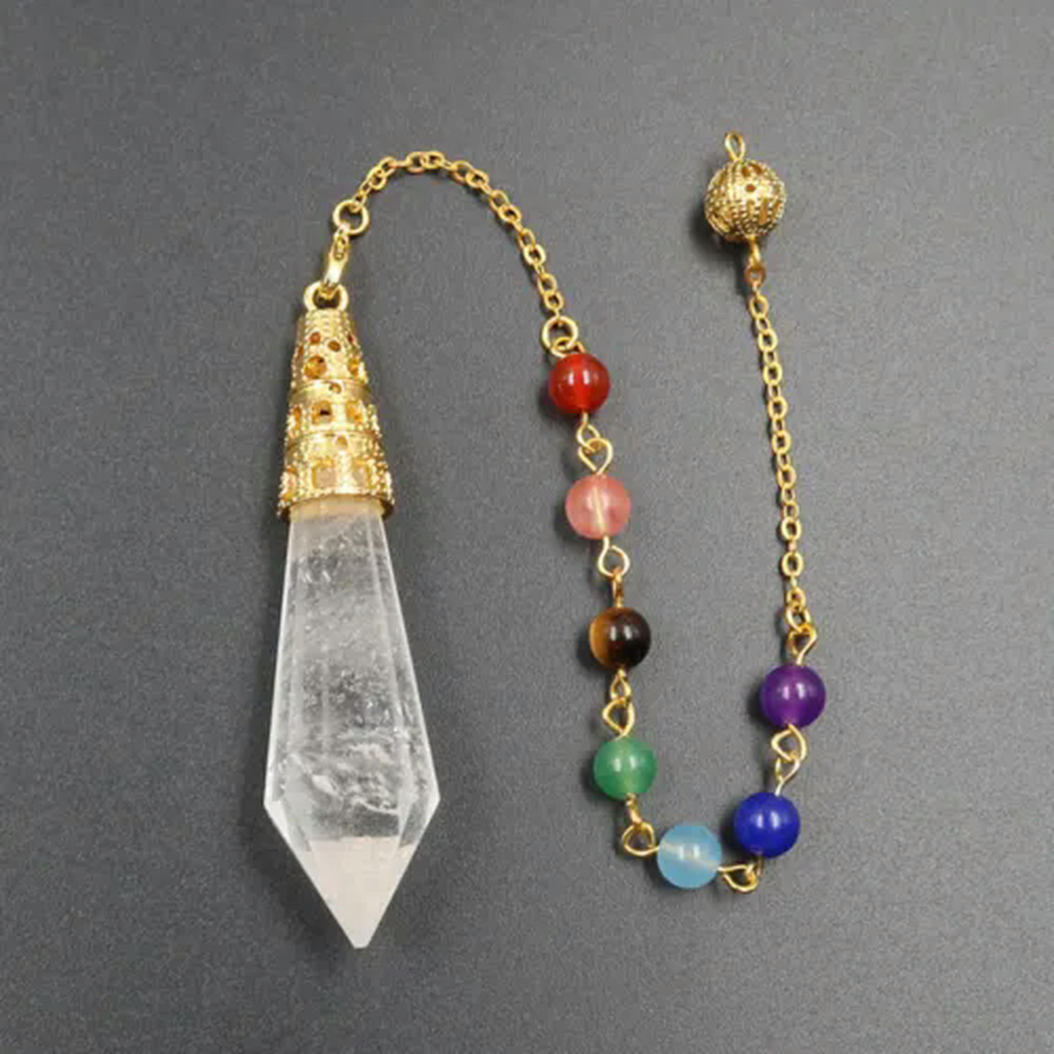 GKNET Natural Crystal Prism Pendulum Pendant Chakra Beads Gold Chain ...