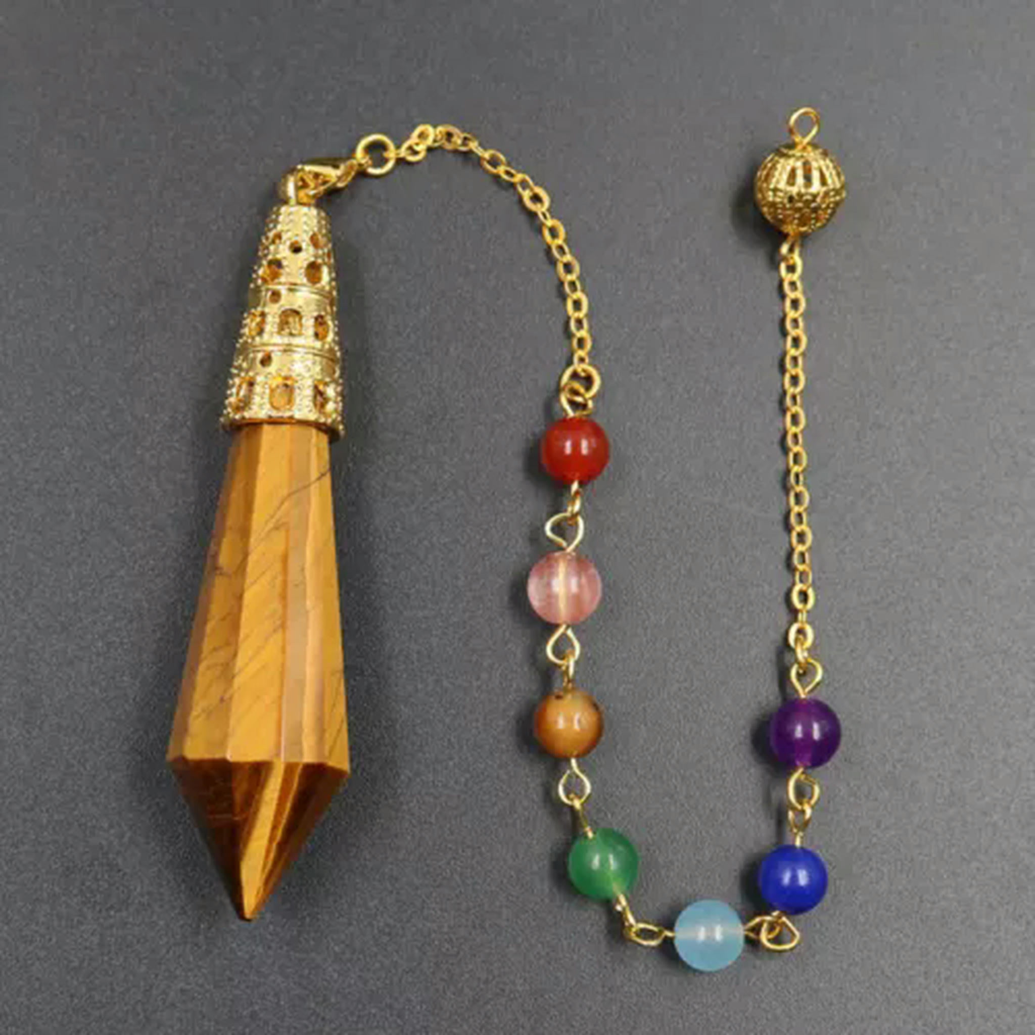 GKNET Natural Crystal Prism Pendulum Pendant Chakra Beads Gold Chain ...
