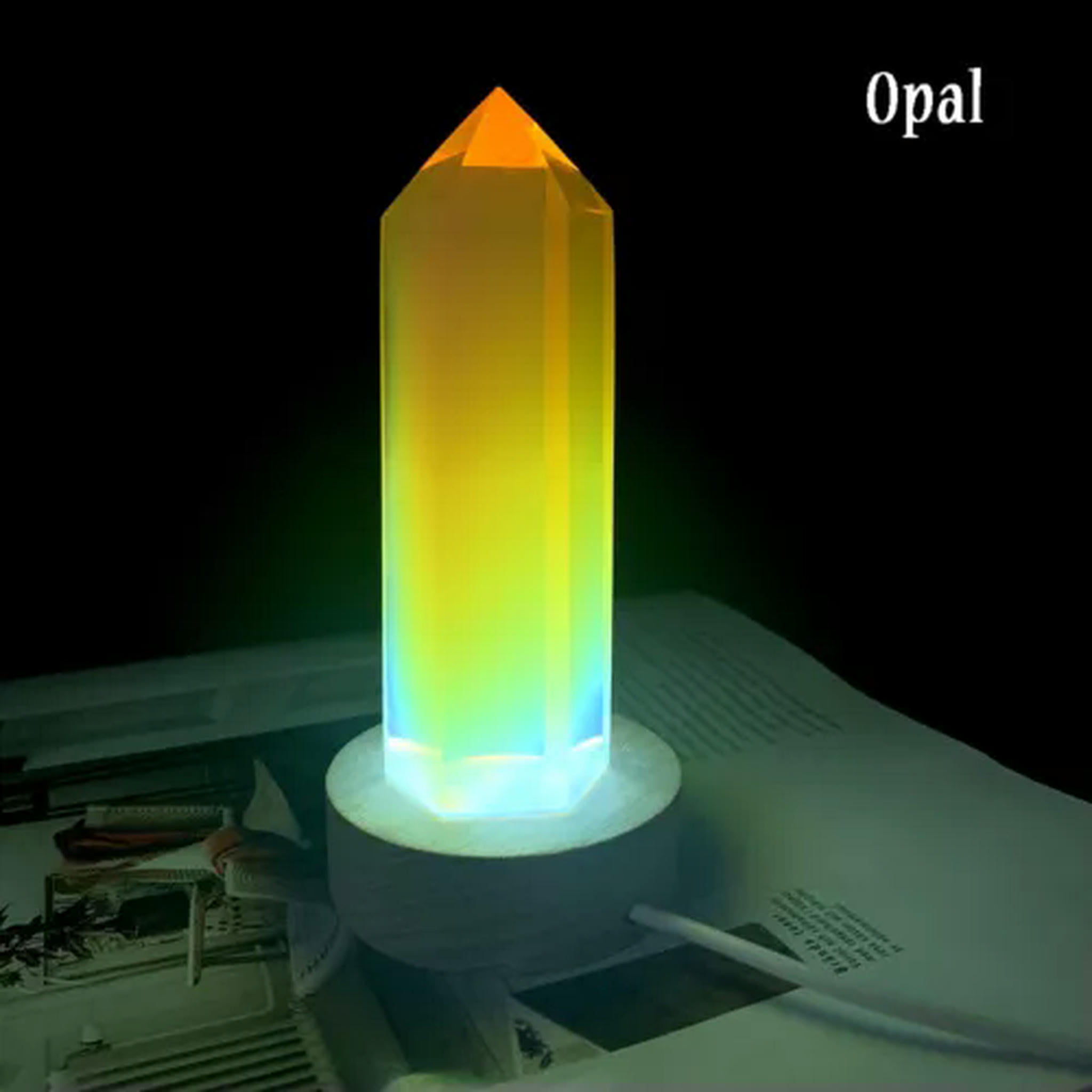 GKNET Natural Gemstone Tower Generator Quartz Crystal Lamp Reiki Healing Night Light-Opal ...