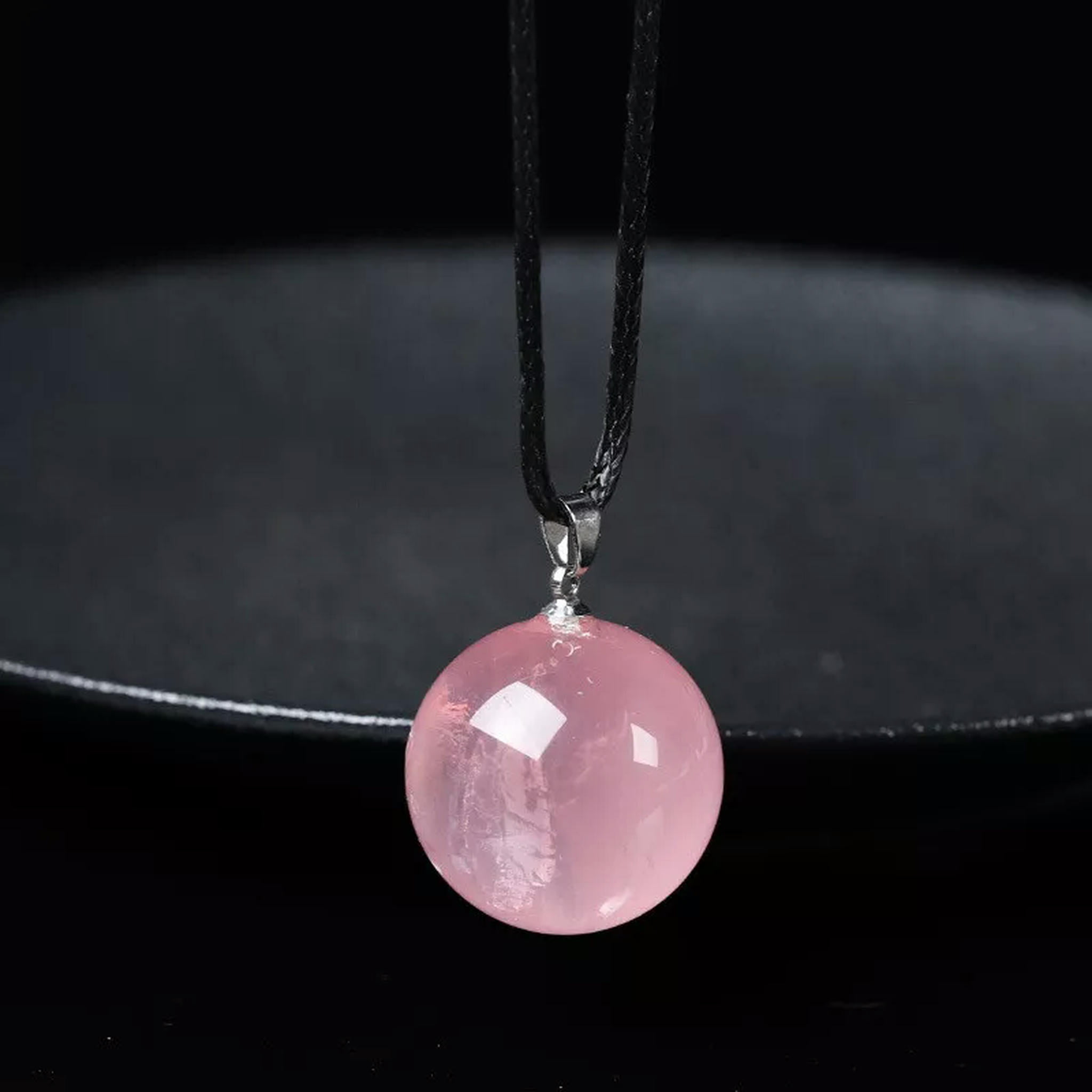 GKNET Natural Pink Rose Quartz Rough Crystal Point Round Bead Pendant ...