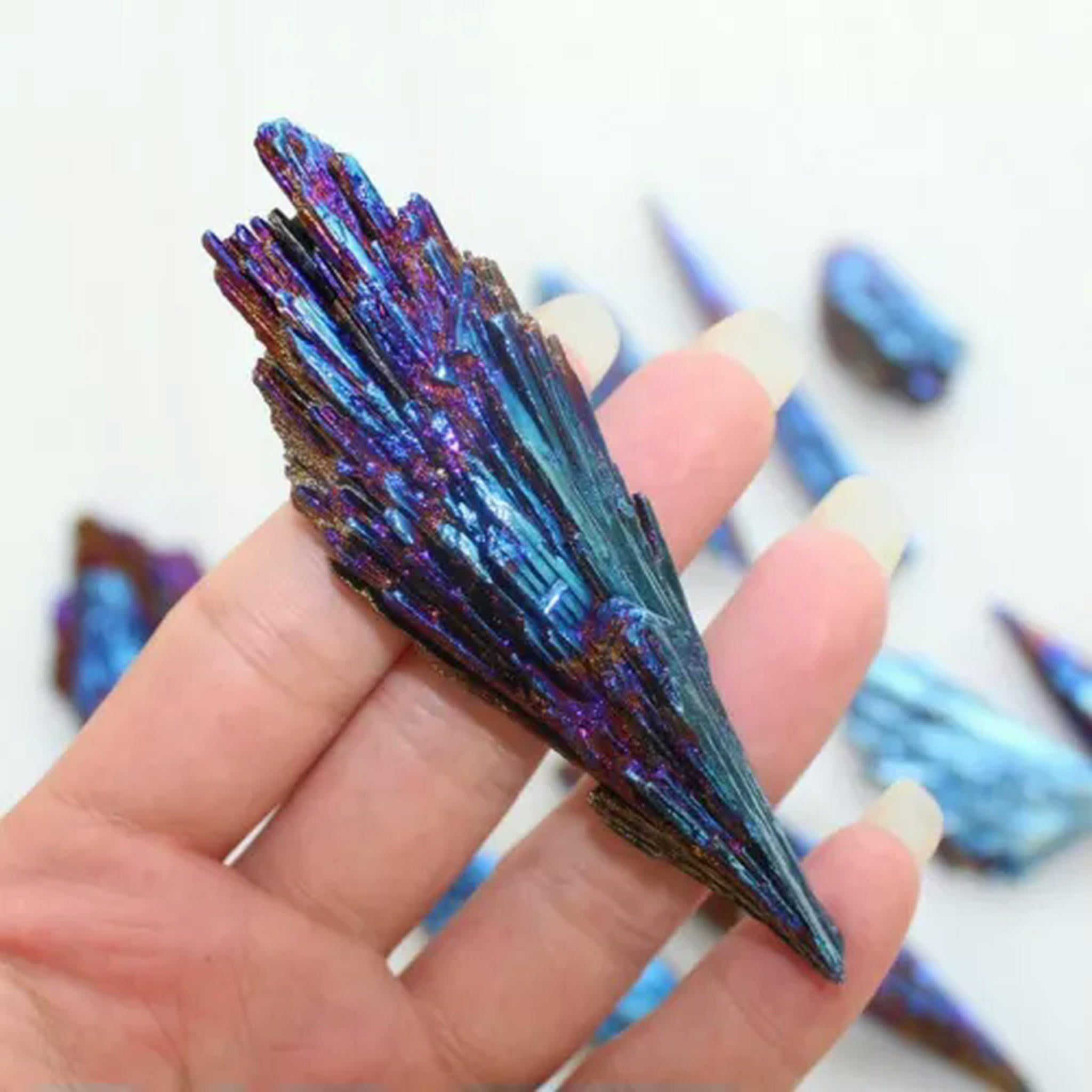GKNET Natural Quartz Crystal Rainbow Titanium Cluster Blue Flame ...