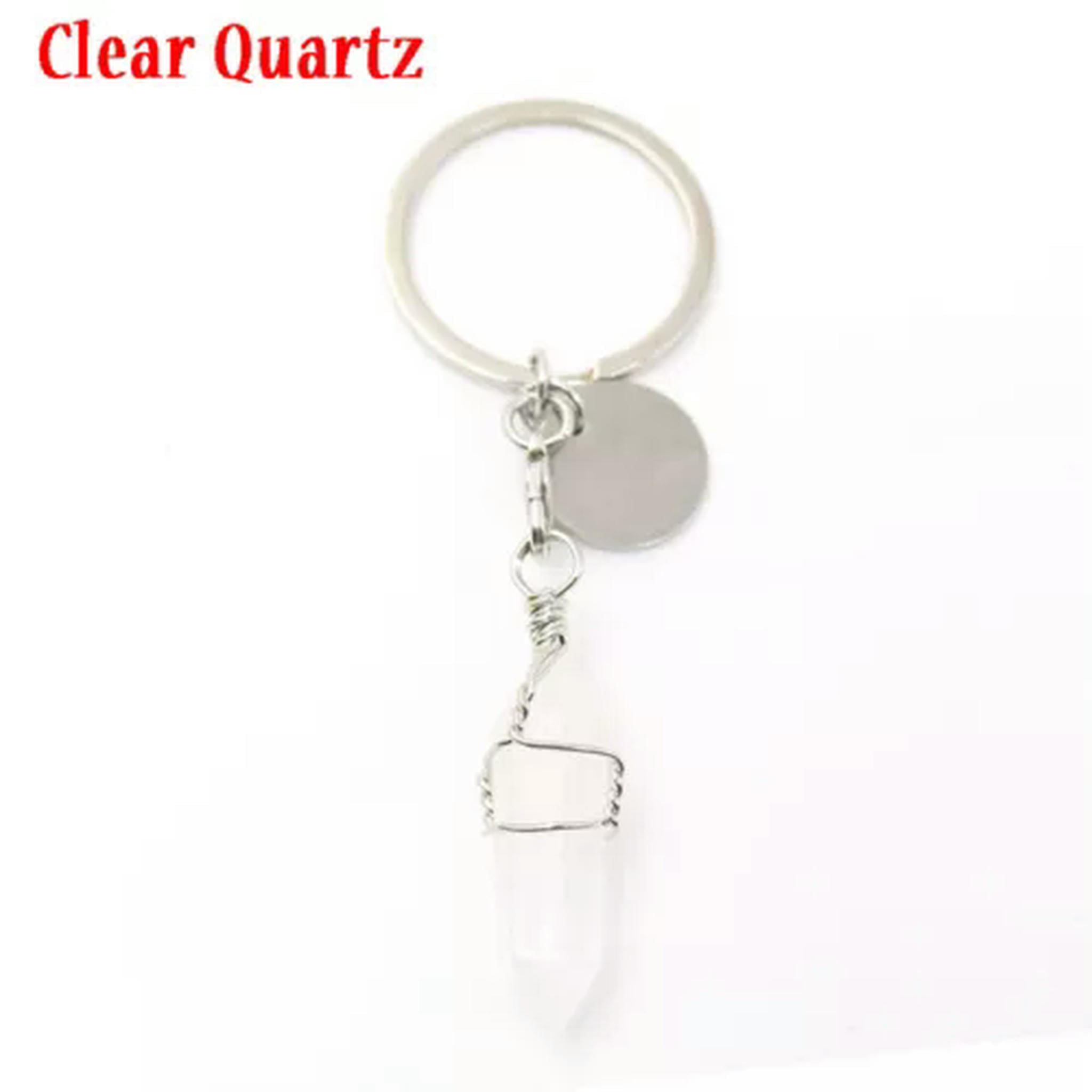 GKNET Natural Quartz Keyring Wire Wrapped Crystal Point Cut Gemstone ...