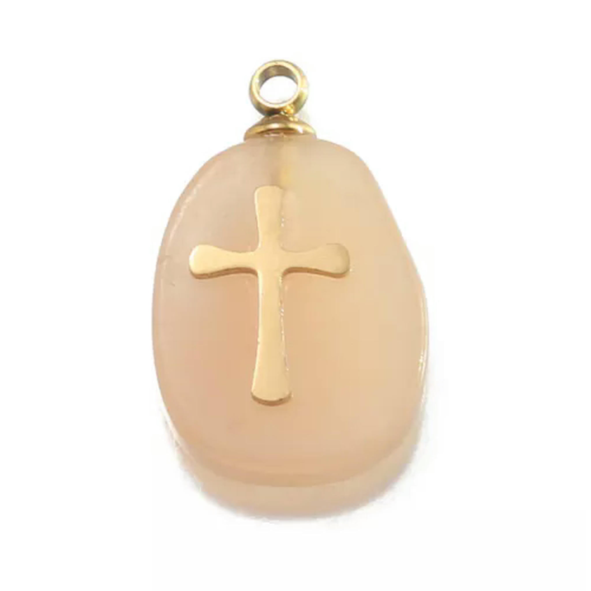GKNET Natural Stone With Stainless Steel Gold Sun Cross Charms Pendants ...