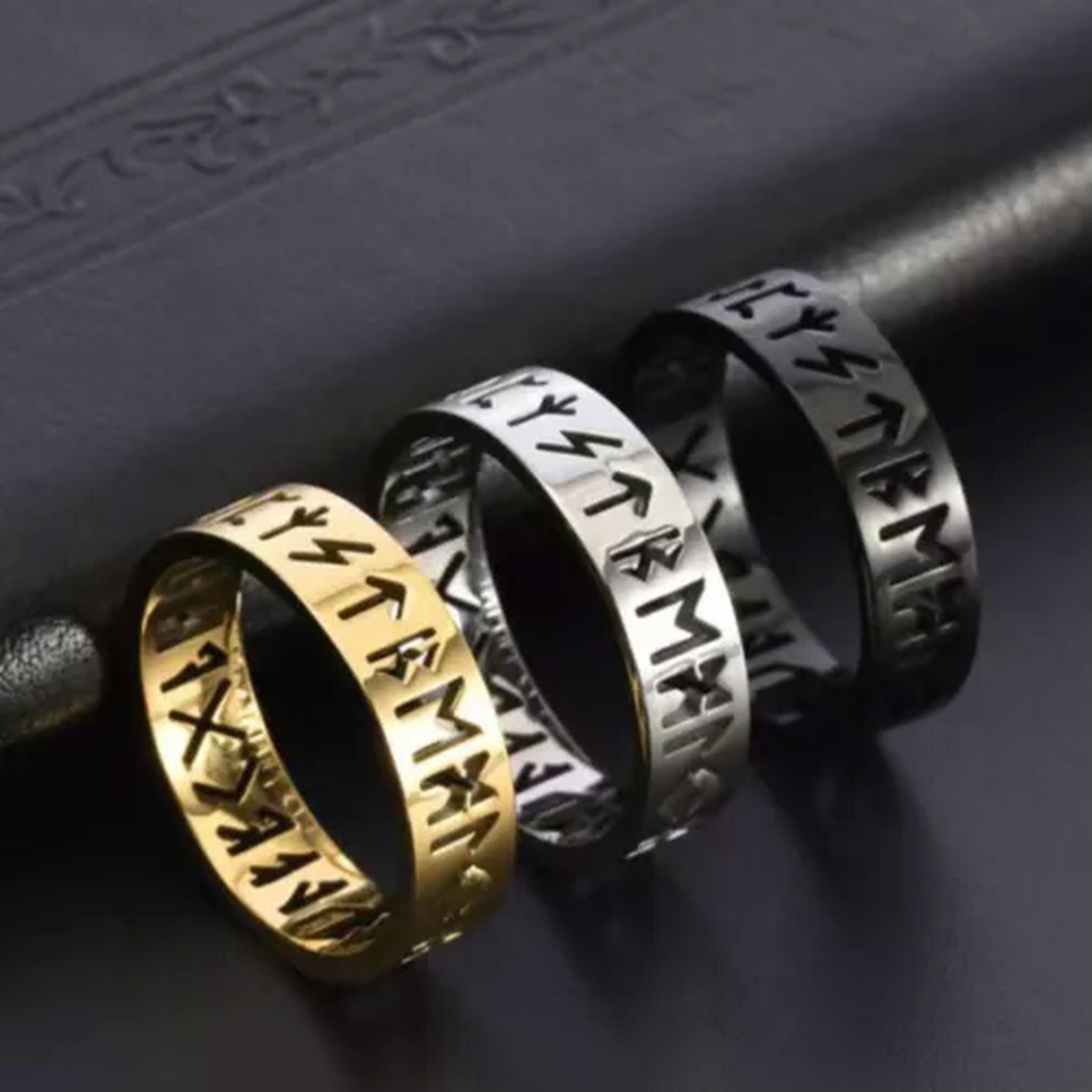 GKNET Norse Viking Rune Band Ring Stainless Steel Delicate Jewelry Men ...