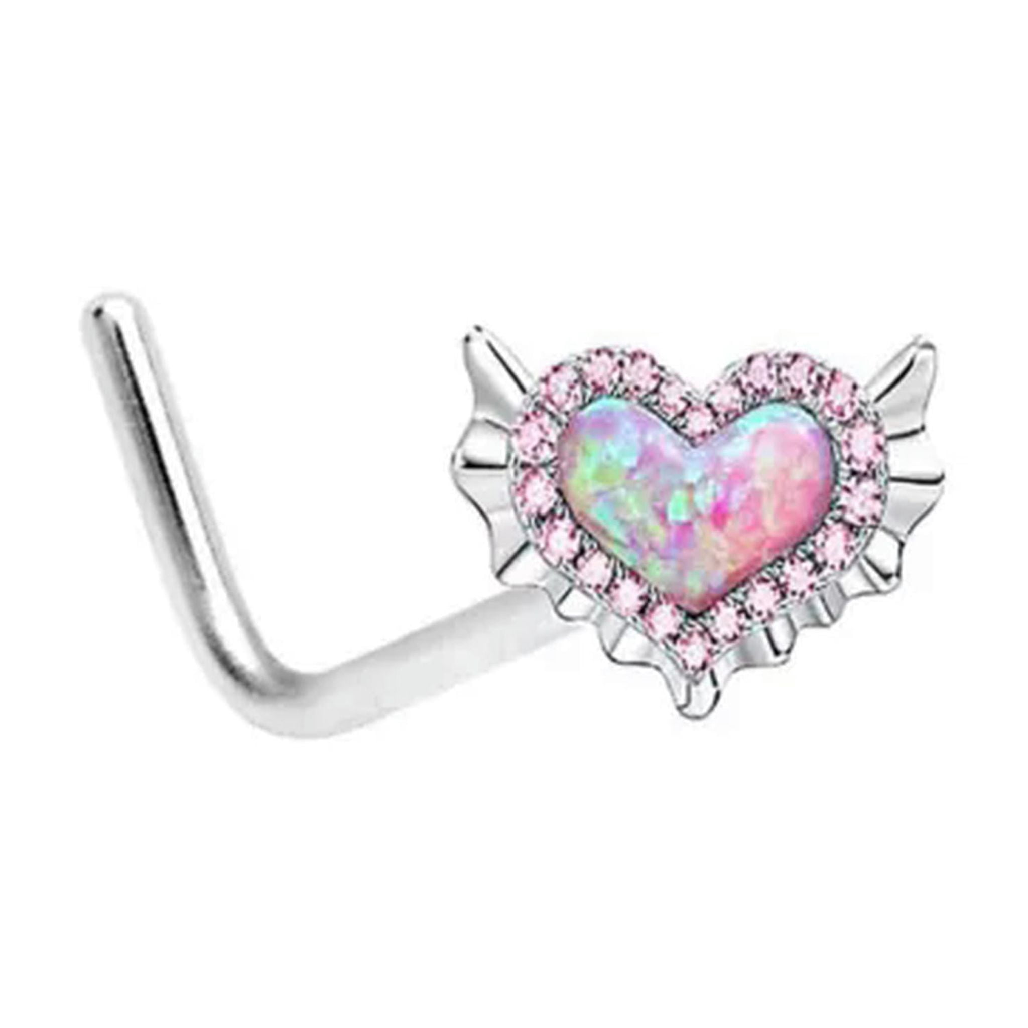 GKNET Pink Heart Wings Piercing Navel Belly Button Rings Stainless ...