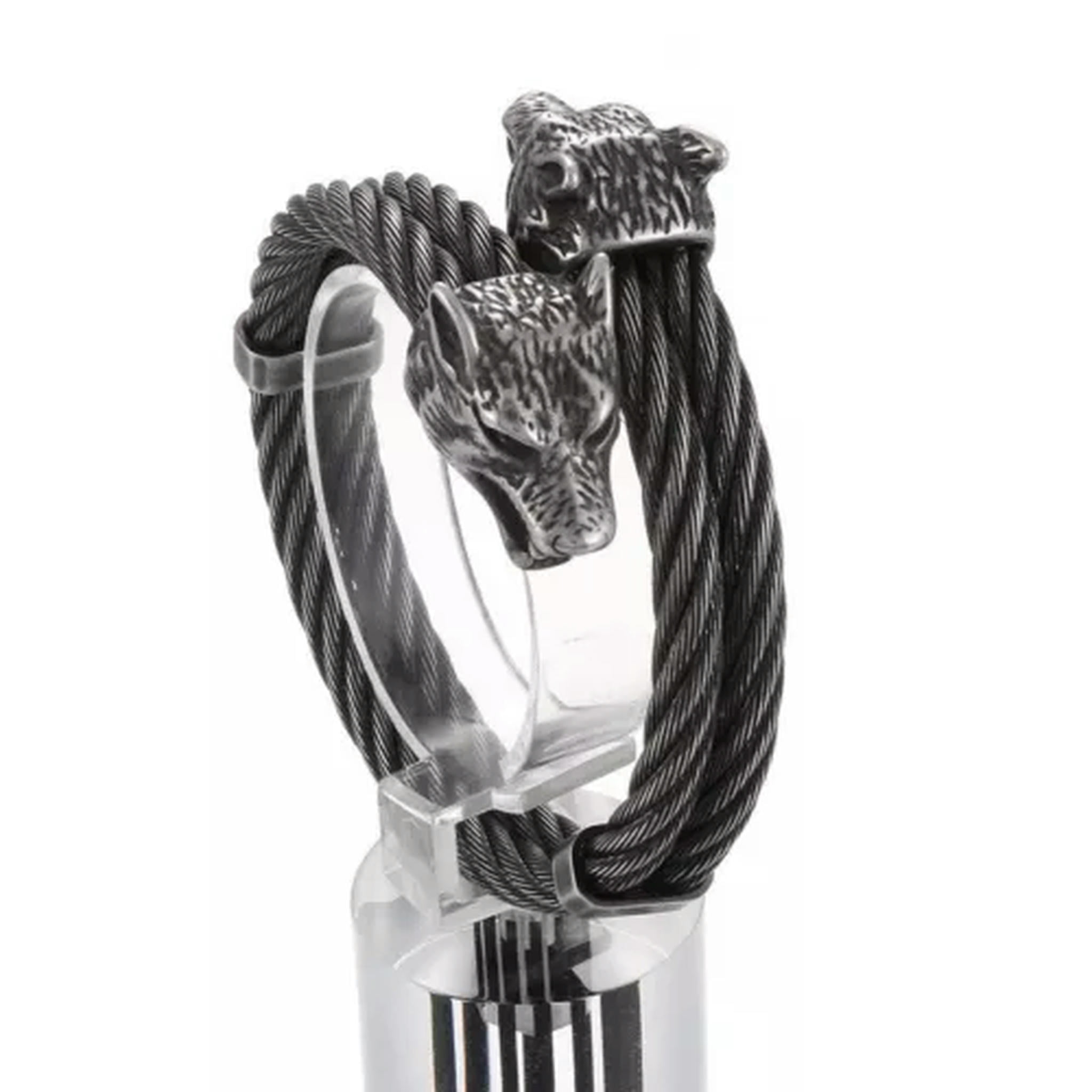 GKNET Punk Vintage Wolf Head Open Elastic Stainless Steel Weiya Wire Bracelets Bangle - Walmart.com