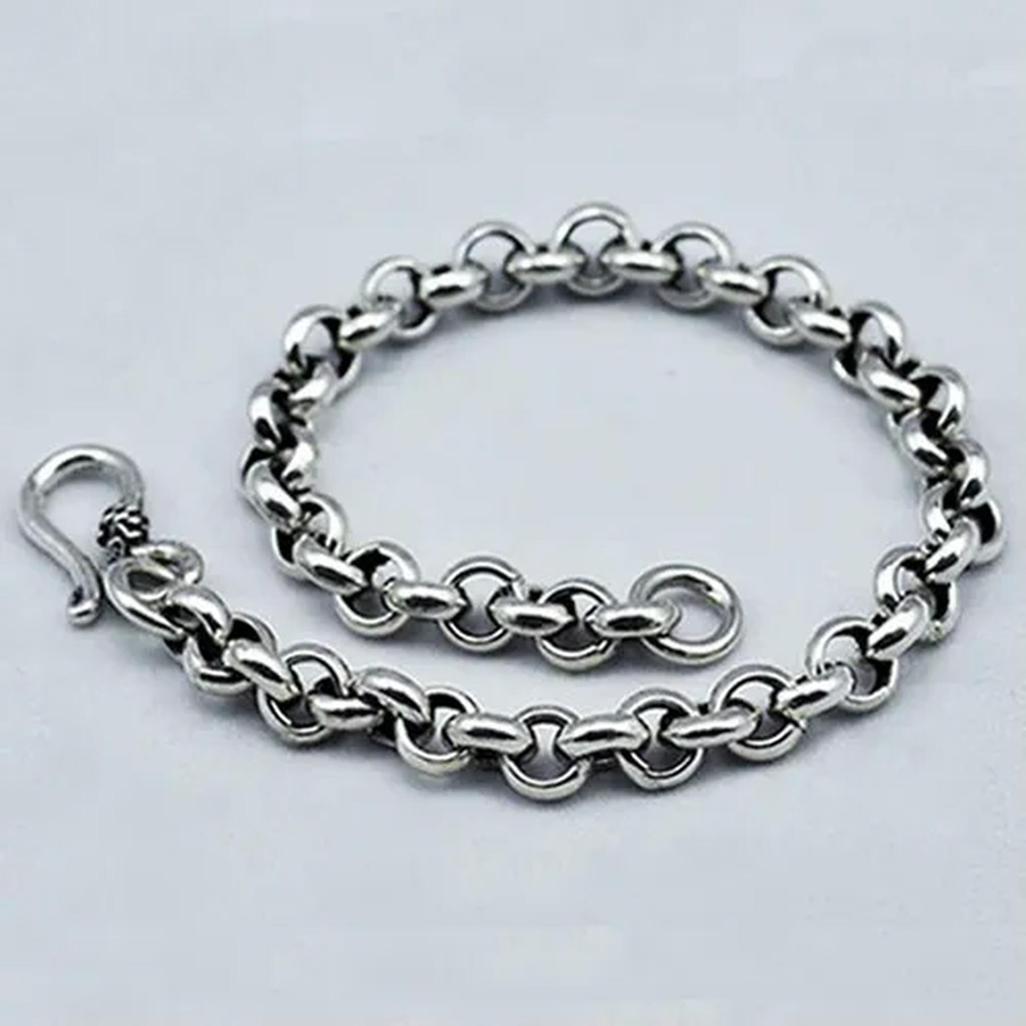 GKNET Real Solid 925 Sterling Silver Bracelet Round Link Chain Hook ...
