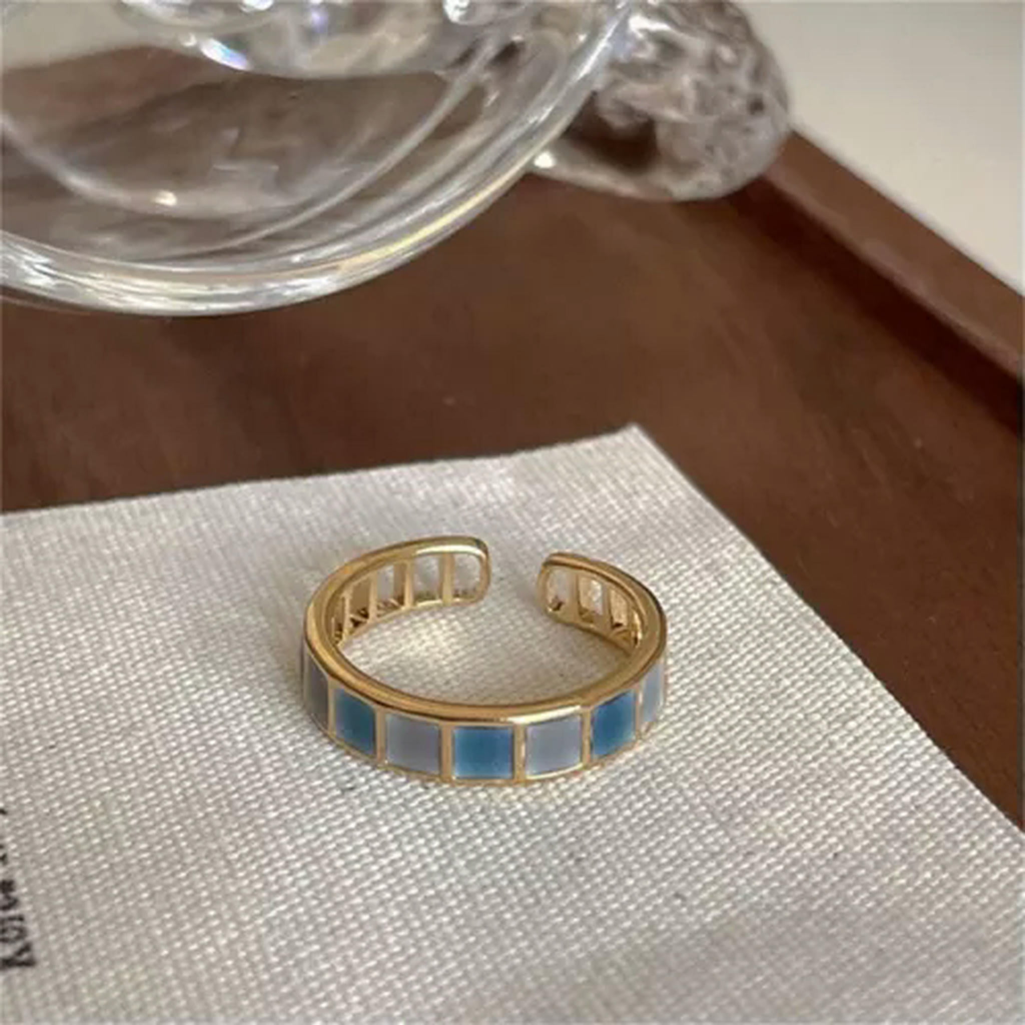 GKNET Retro Romantic Matching Drop Glaze Gold Color Open Rings Women ...