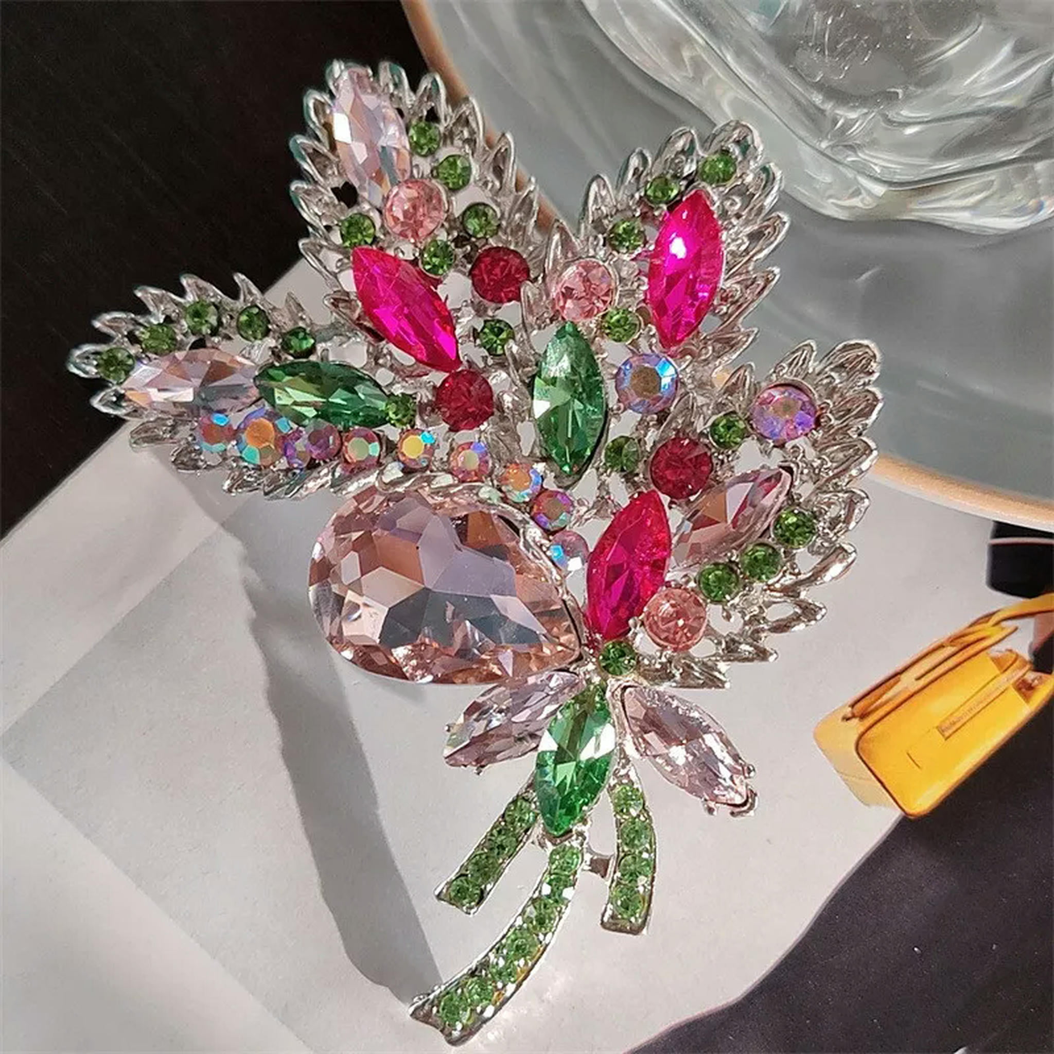 GKNET Rhinestone Bouquet Brooch Colorful Alloy Rhinestone Exaggerated ...