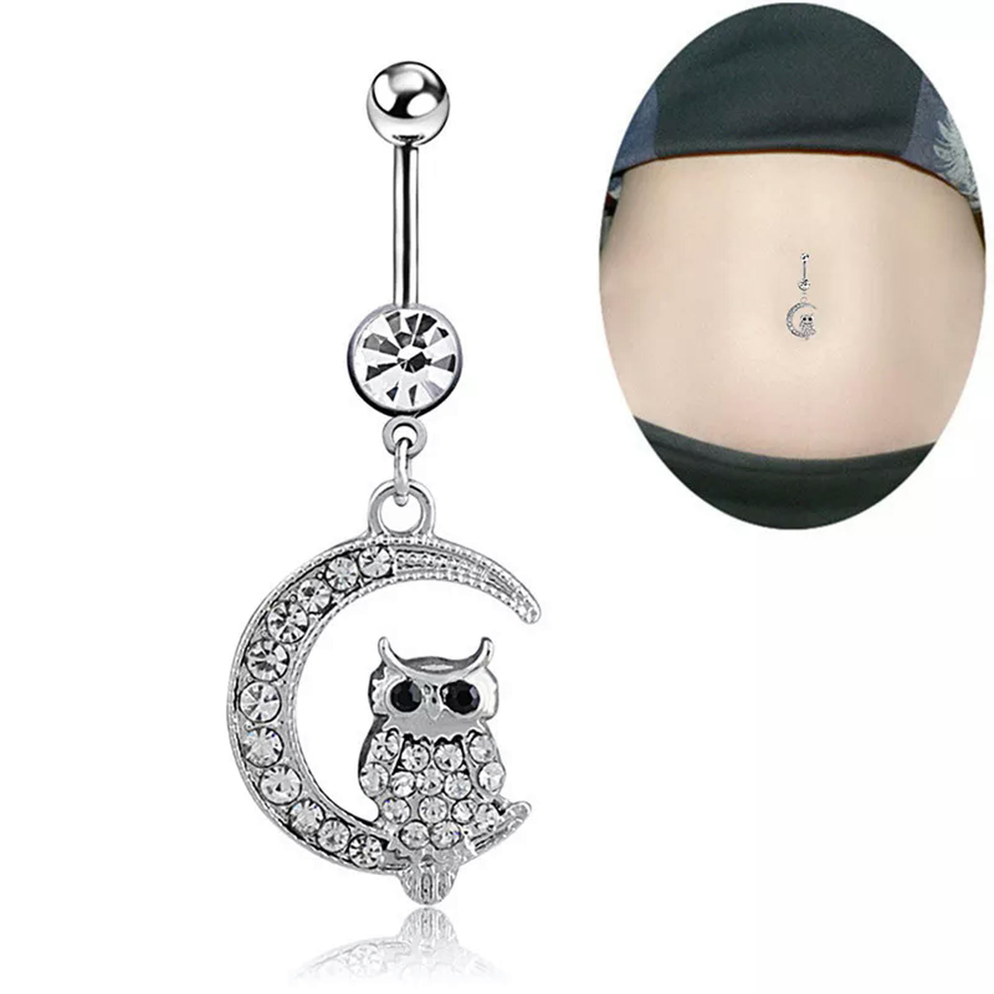 GKNET Rhinestone Steel Body Piercing Navel Rings Belly Button Barbell ...