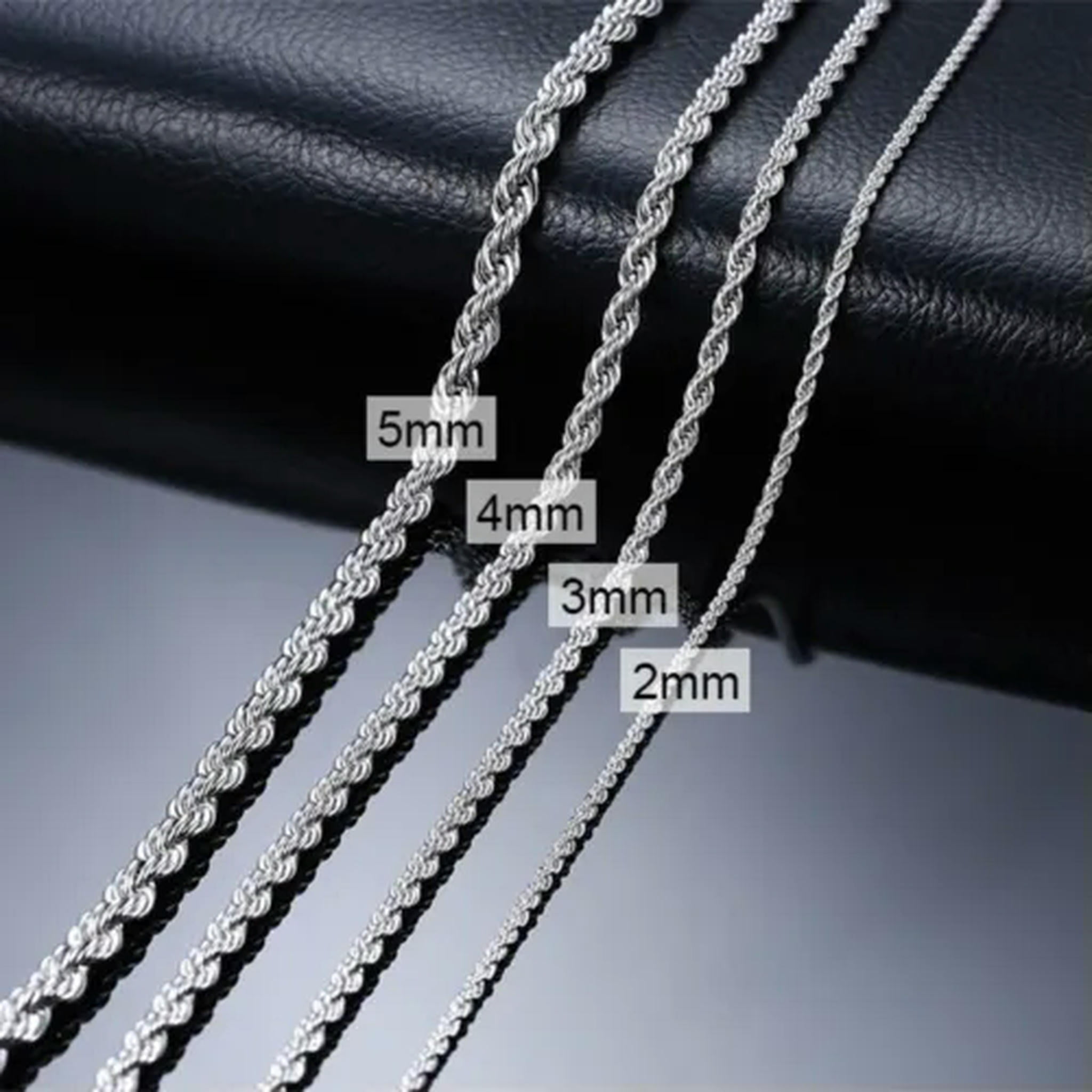 GKNET Solid Silver 2-5Mm Twisted Rope Chain Necklace 16" - 36" Mens ...