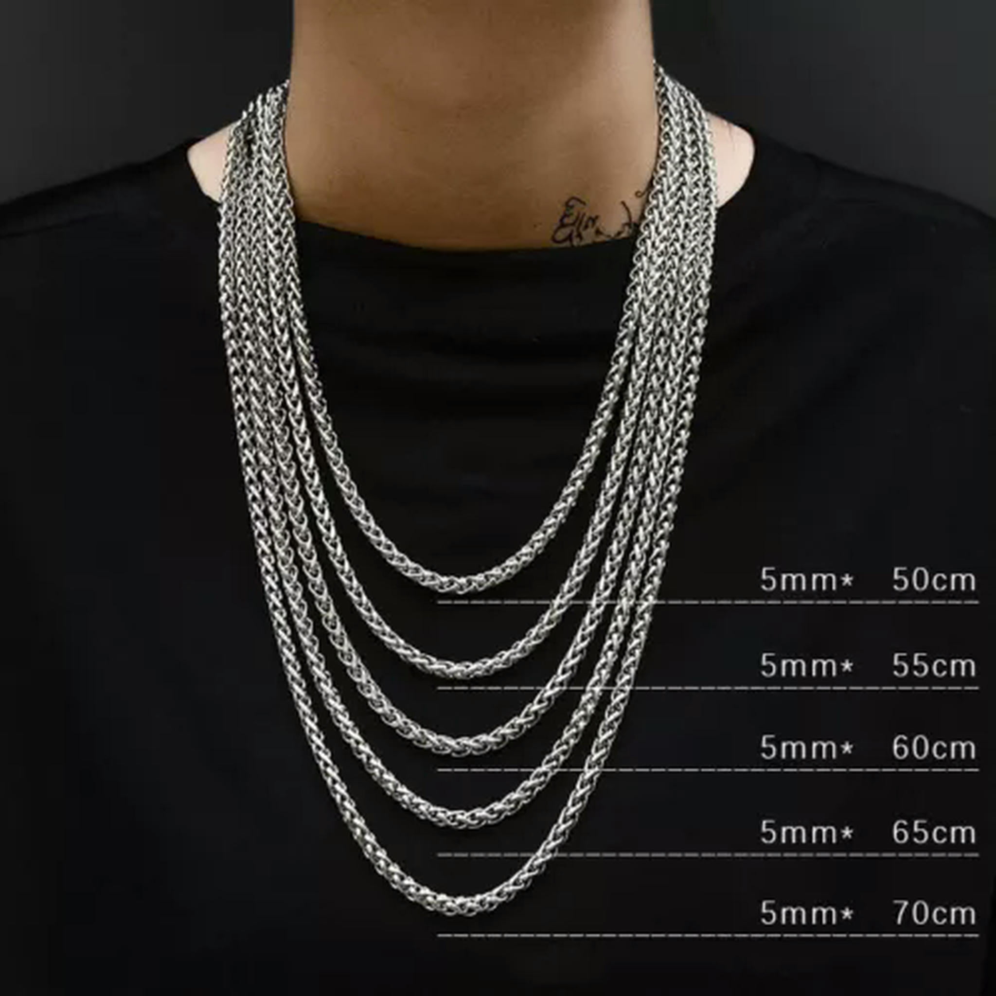 GKNET Stainless Steel Braided Wheat Rope Chain Necklace Biker Delicate ...