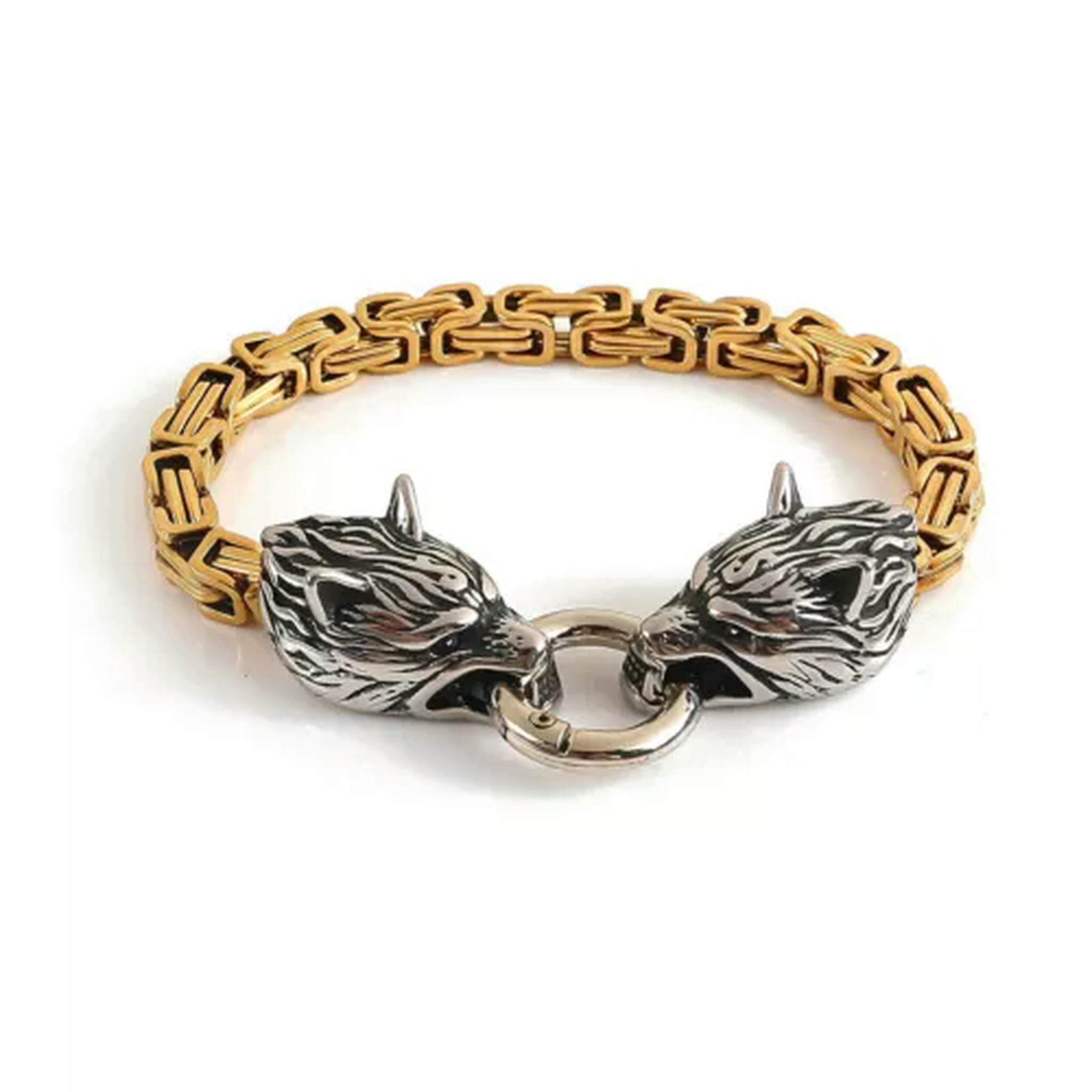GKNET Stainless Steel Gold King Chain Norse Viking Fenrir Wolf Head ...