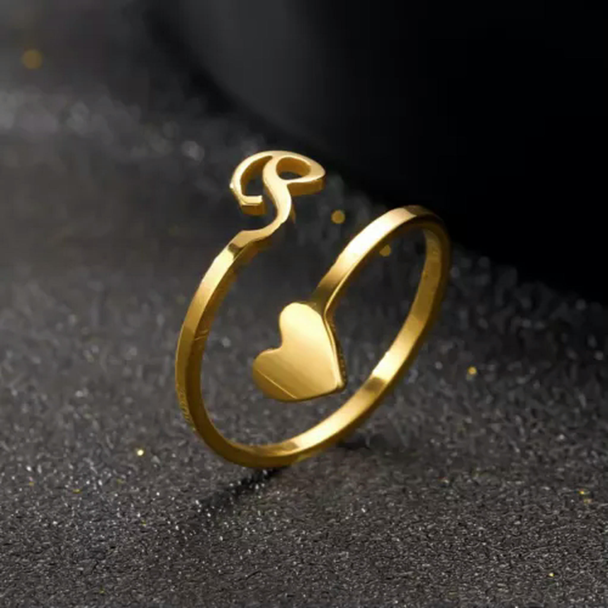 GKNET Stainless Steel Heart 26 A-Z Initial Letters Open Ring Adjustable Women Jewelry-Gold P ...