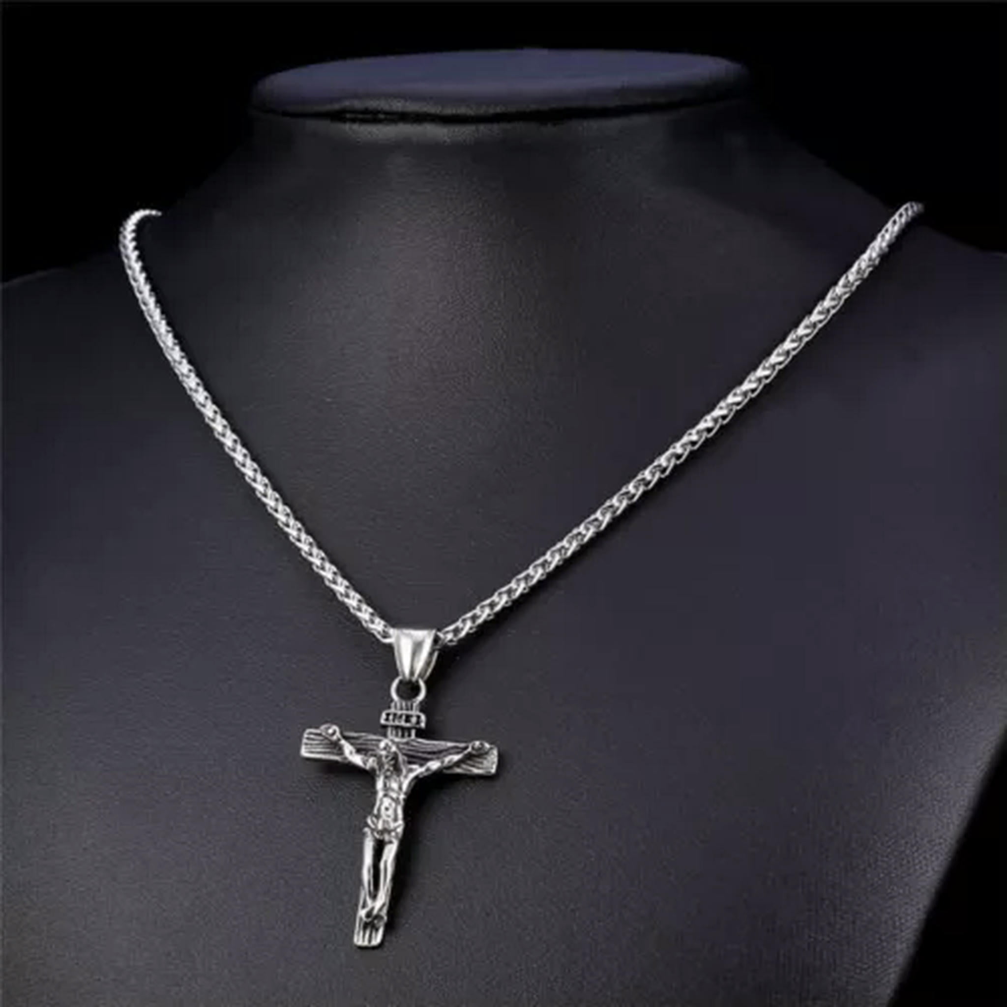 GKNET Stainless Steel Jesus Christ Crucifix Cross Pendant Chain Men ...