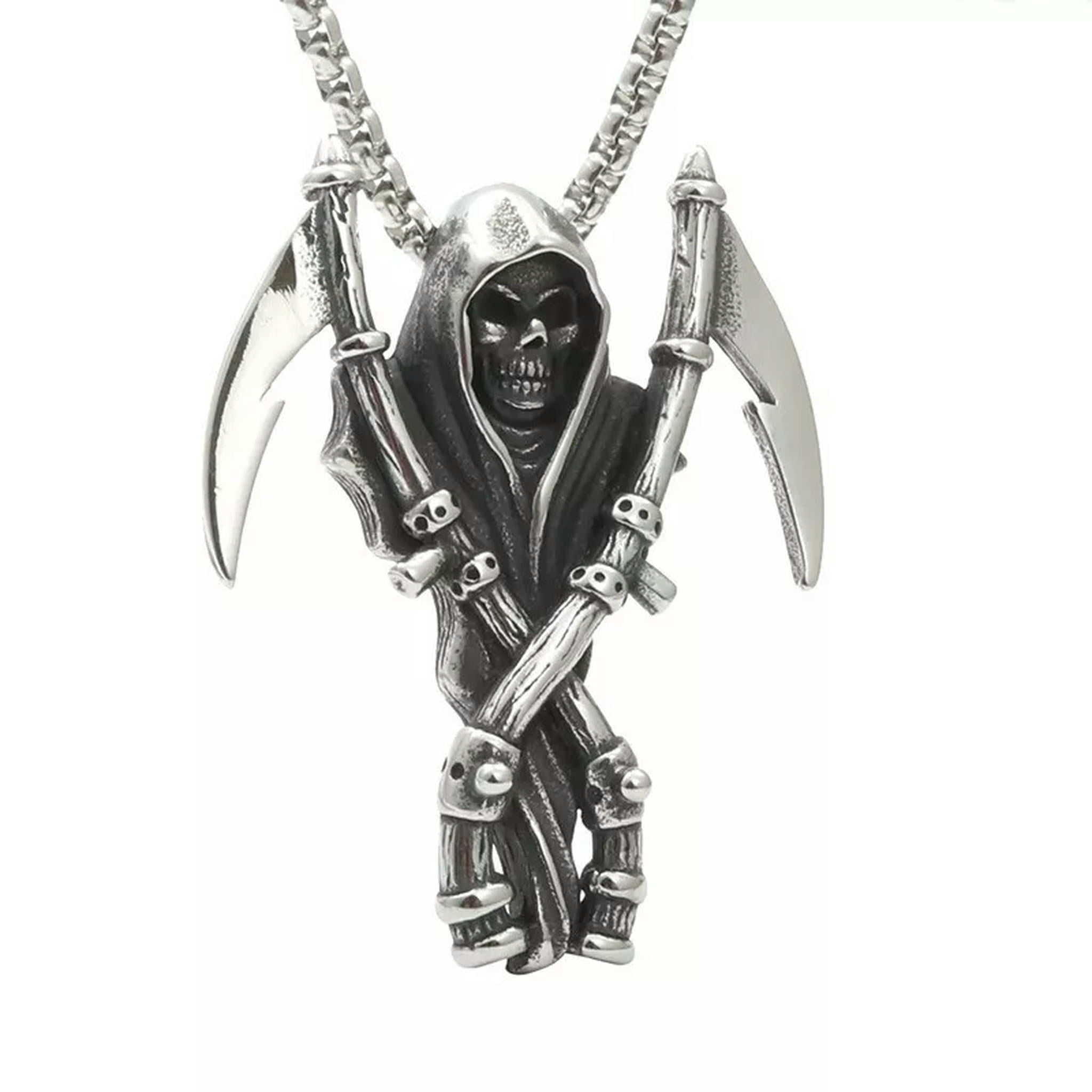 GKNET Stainless Steel Men's Death Skeleton Skull Grim Reaper Pendant ...