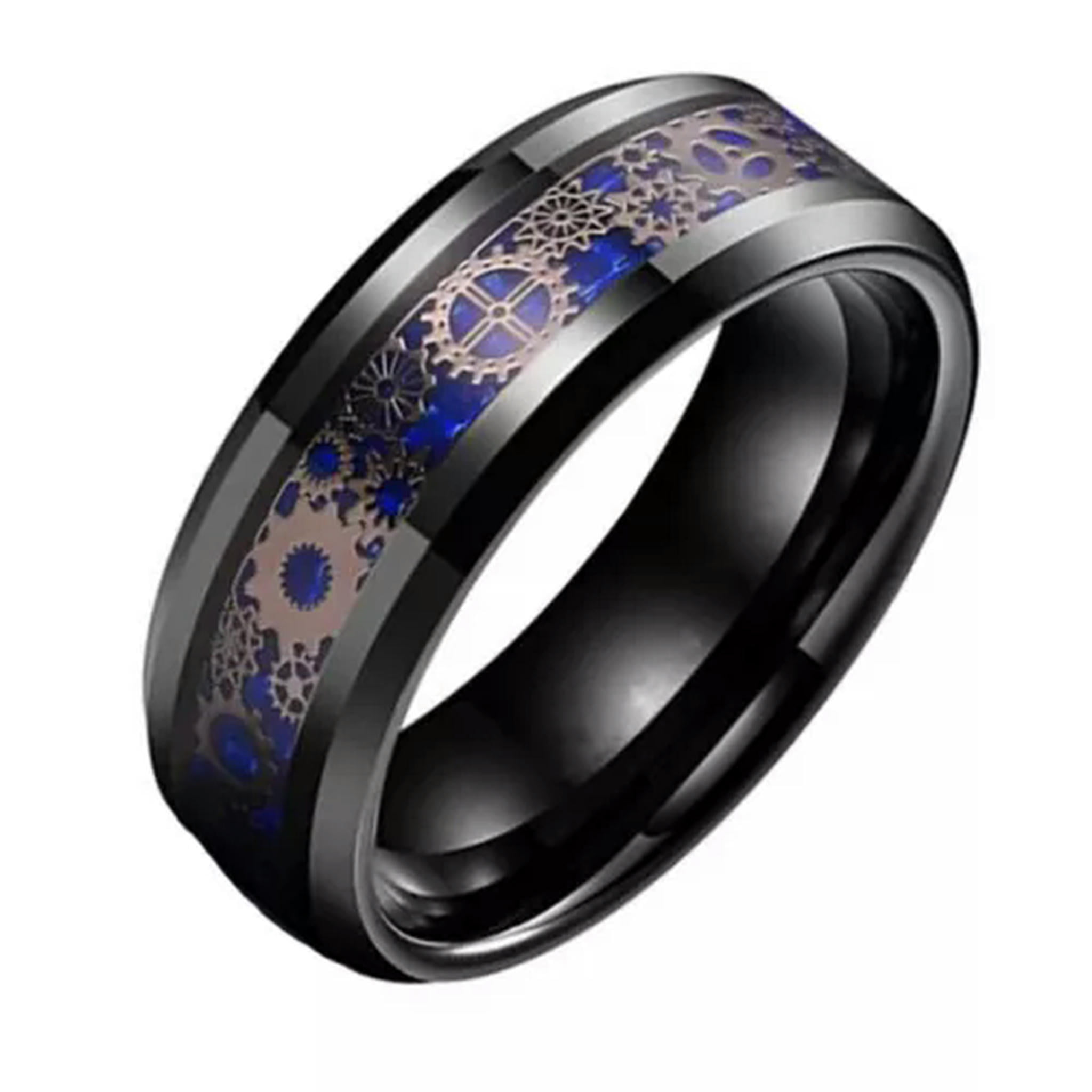 GKNET Stainless Steel Ring Mechanical Gear Wood Grain Steam Age Punk ...