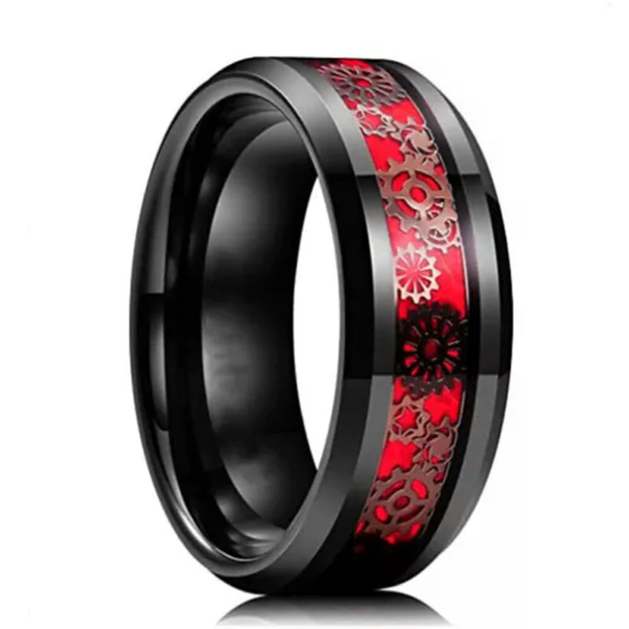 GKNET Stainless Steel Ring Mechanical Gear Wood Grain Steam Age Punk ...