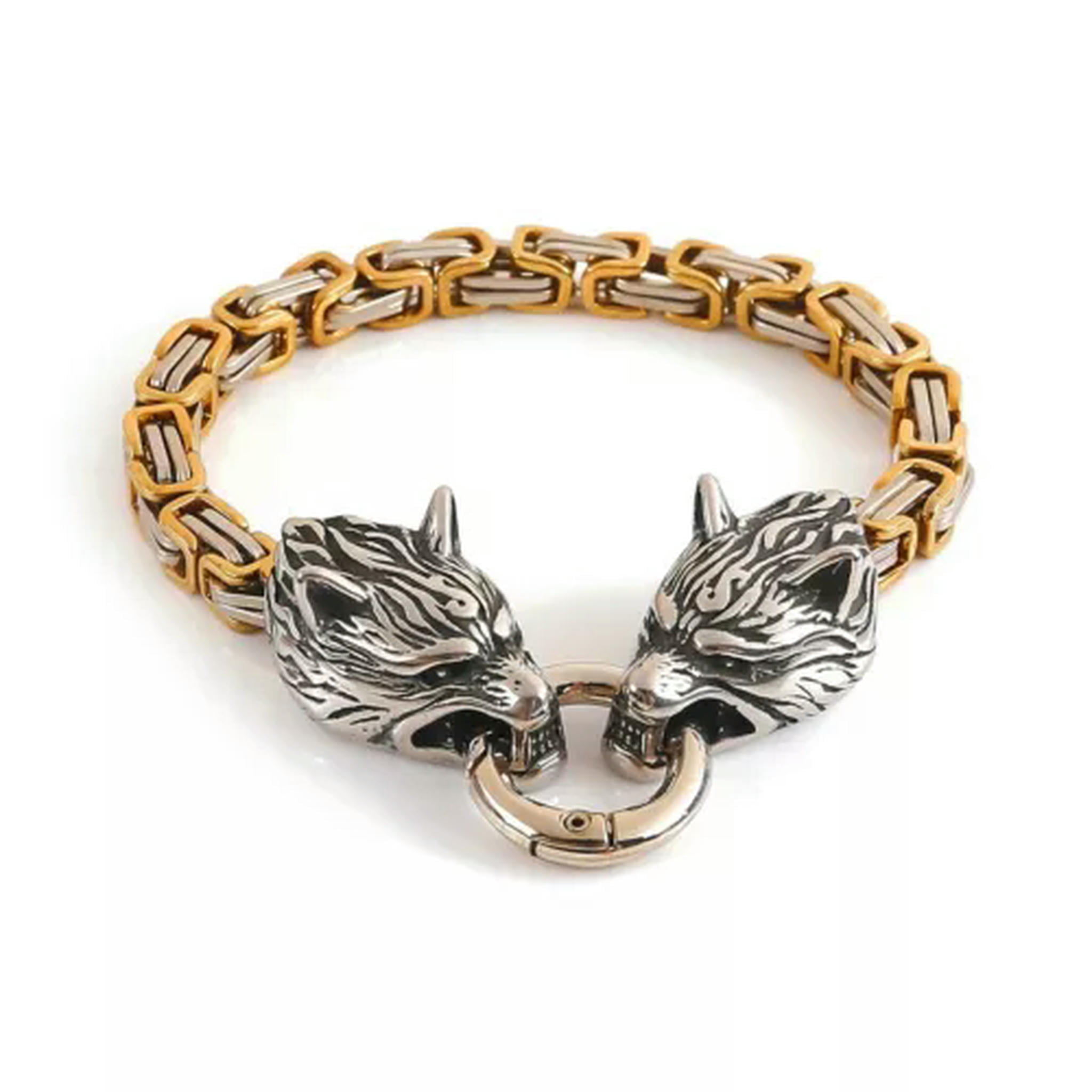 GKNET Stainless Steel SilverGold King Chain Viking Fenrir Wolf Head ...