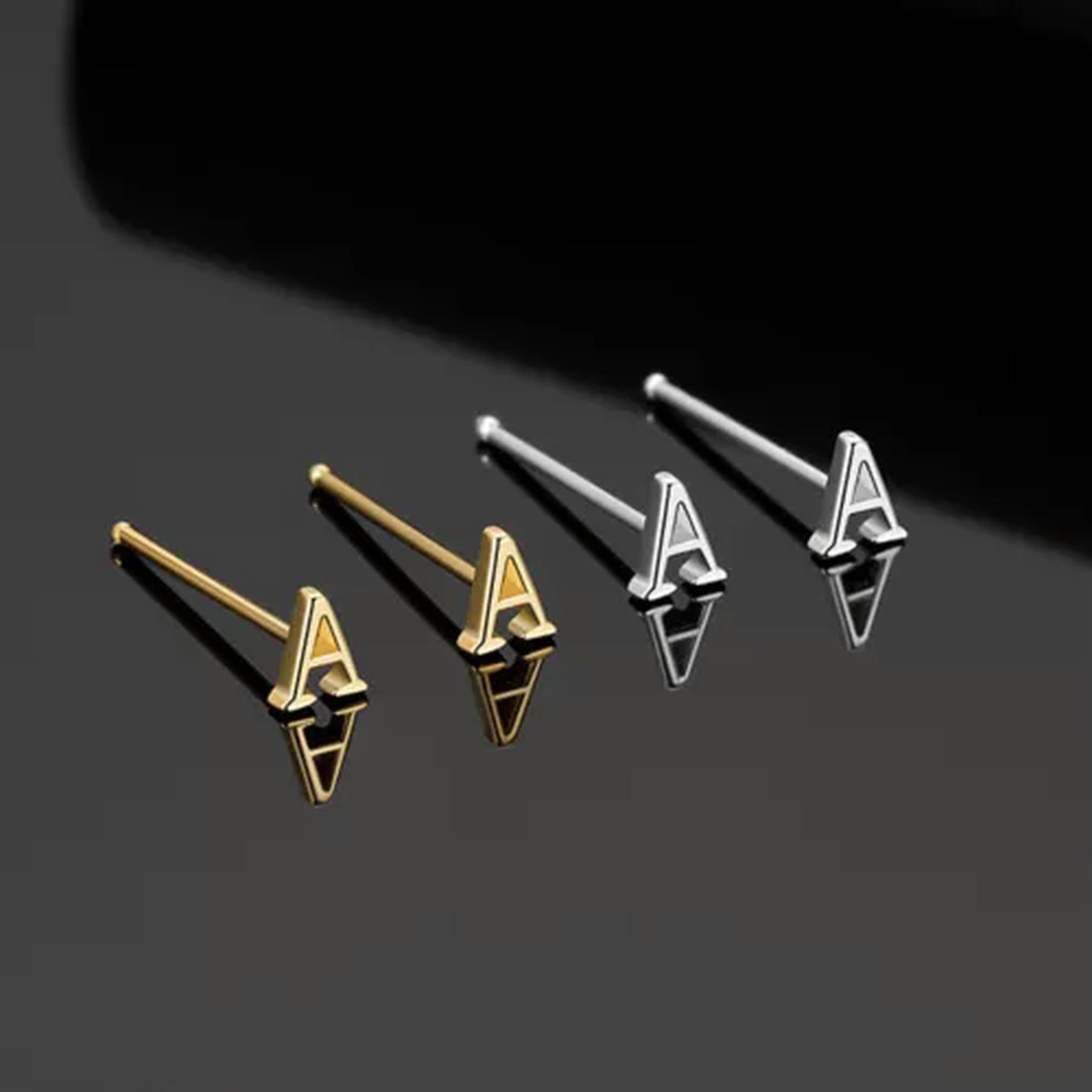 GKNET Sterling Silver Initials Letter 24G Nose Bone Ring Piercing Stud ...