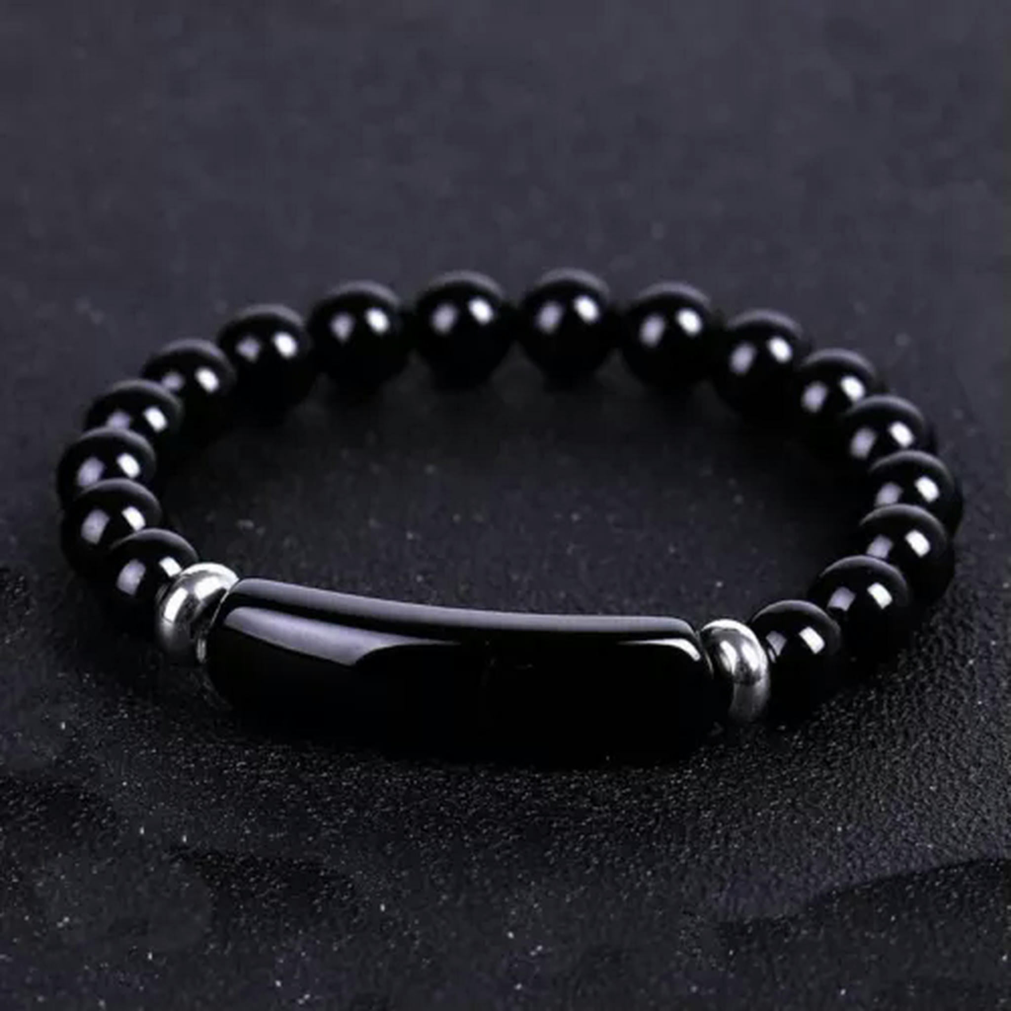 GKNET Tiger Eye Natural Stone Beaded Bracelet Women Men Elastic Bangle Jewellery Gift-Black ...