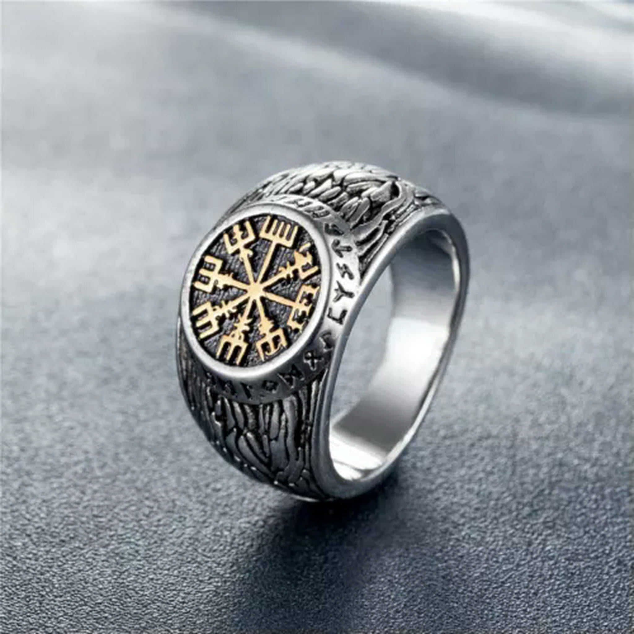 GKNET Viking Stainless Steel Biker Futhark Men Odin Ring Nordic Runes ...