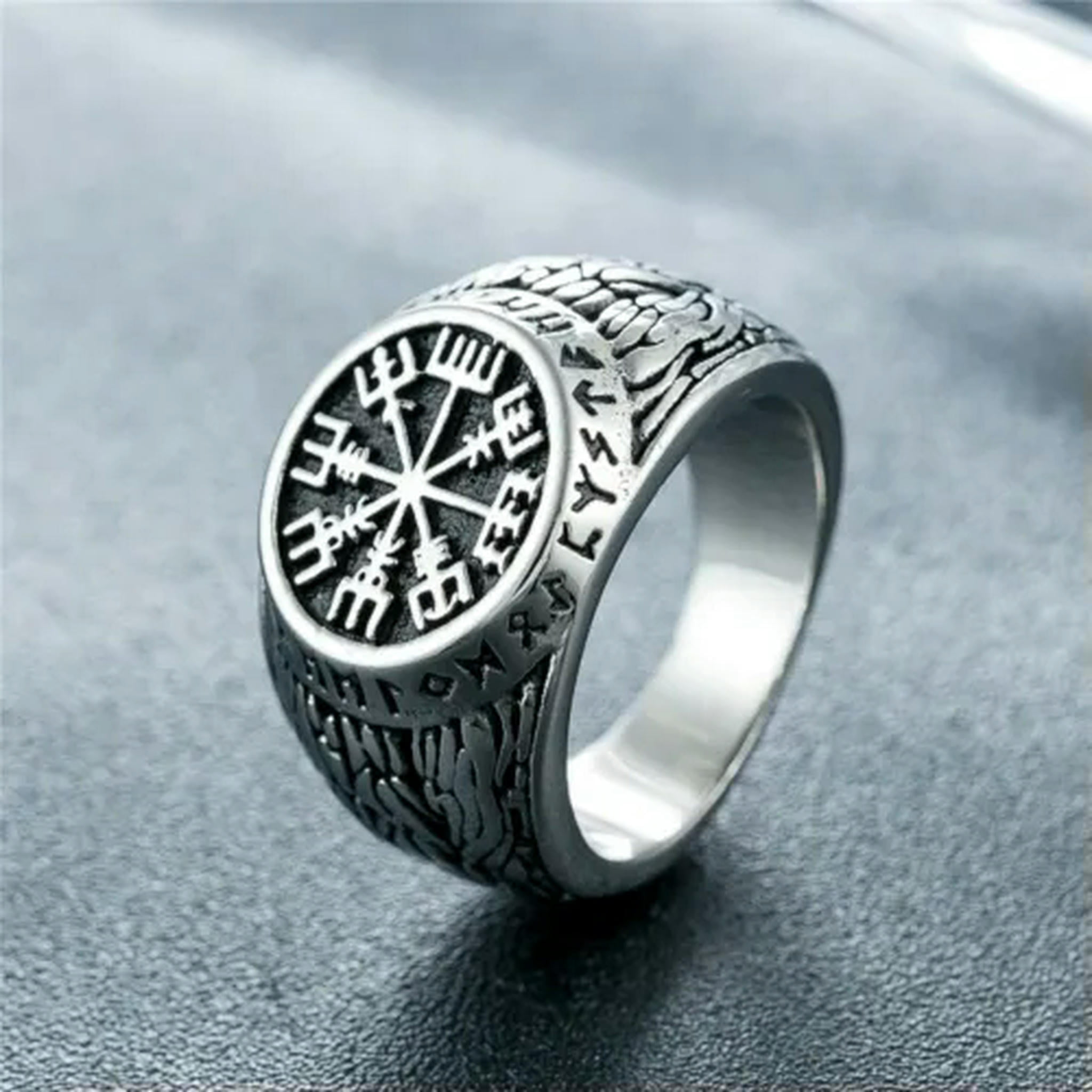 GKNET Viking Stainless Steel Biker Futhark Men Odin Ring Nordic Runes ...