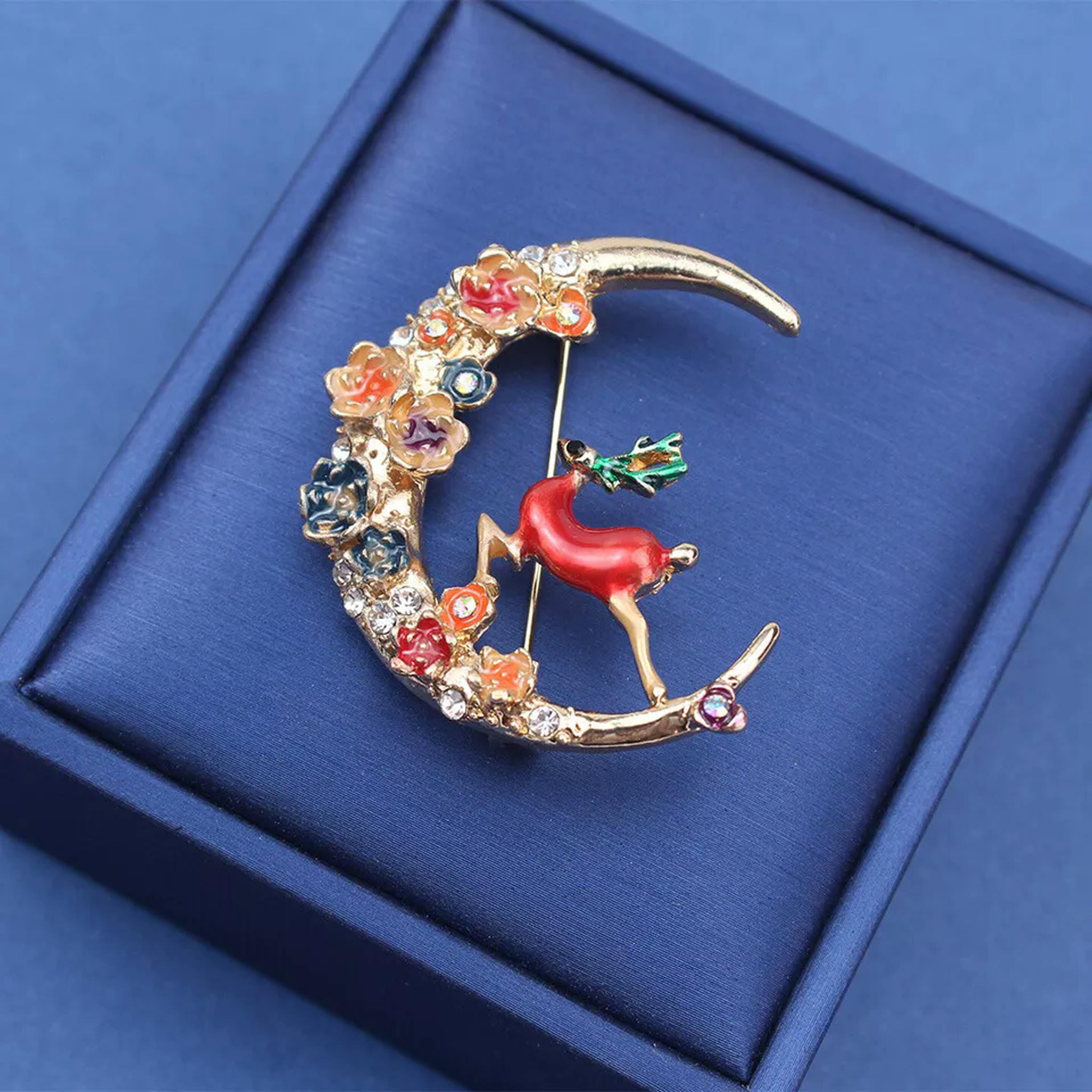 GKNET Vintage Cute Enamel Flower Moon Moose Brooch Fashion Ladies ...