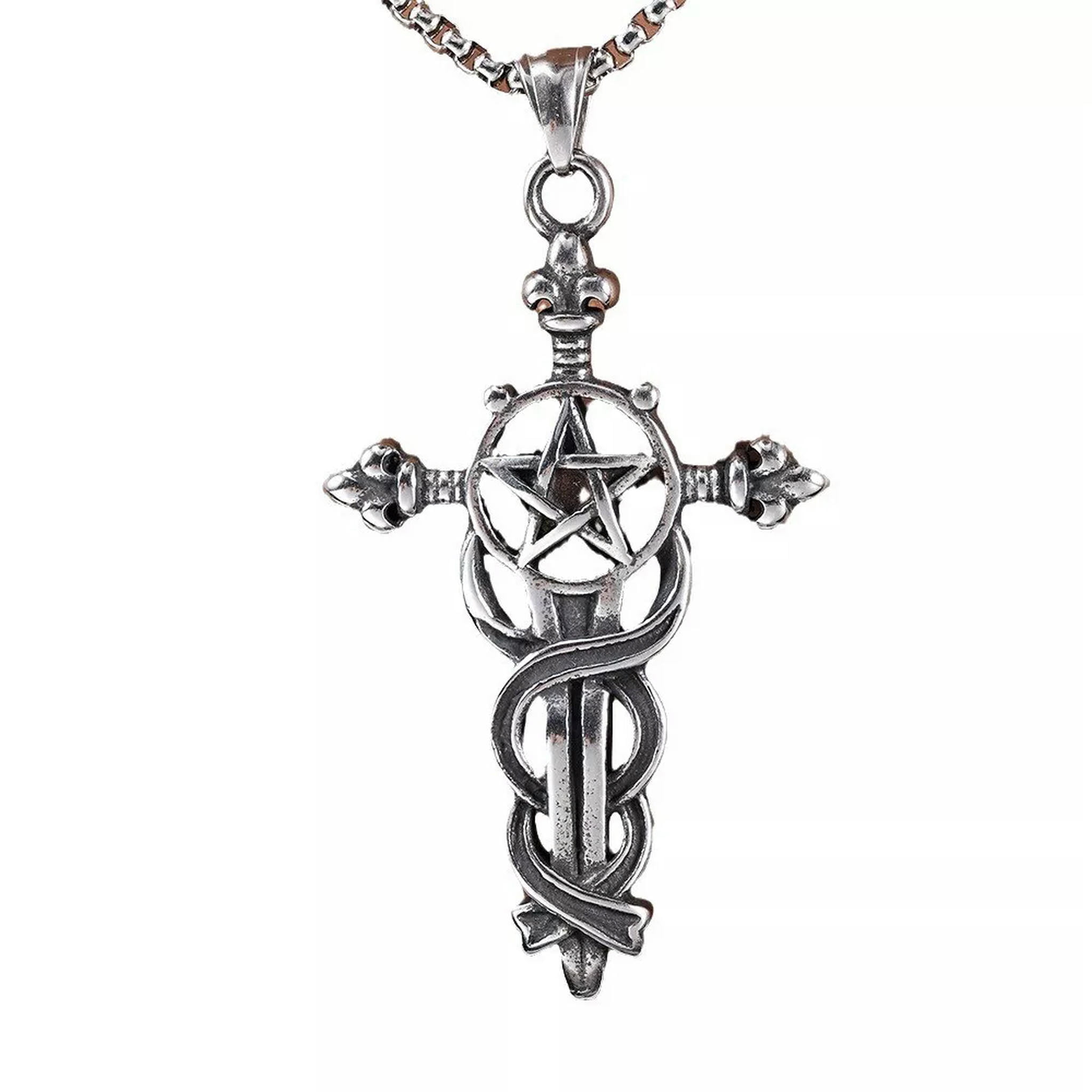 GKNET Vintage Gothic Stainless Steel Men's Pentagram Sword Pendant ...