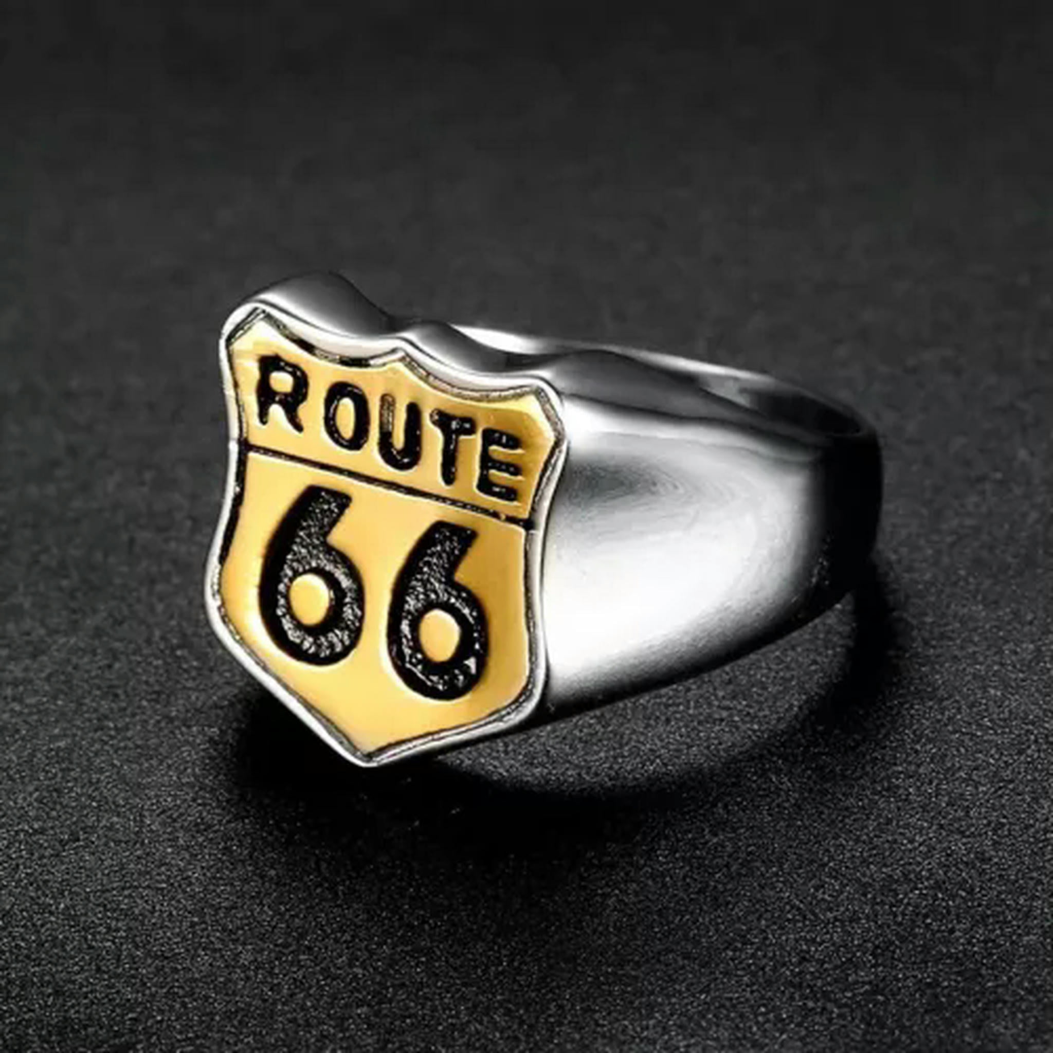 GKNET Vintage Motorcycle Ring US Route 66 Stainless Steel Rings Size 7 ...