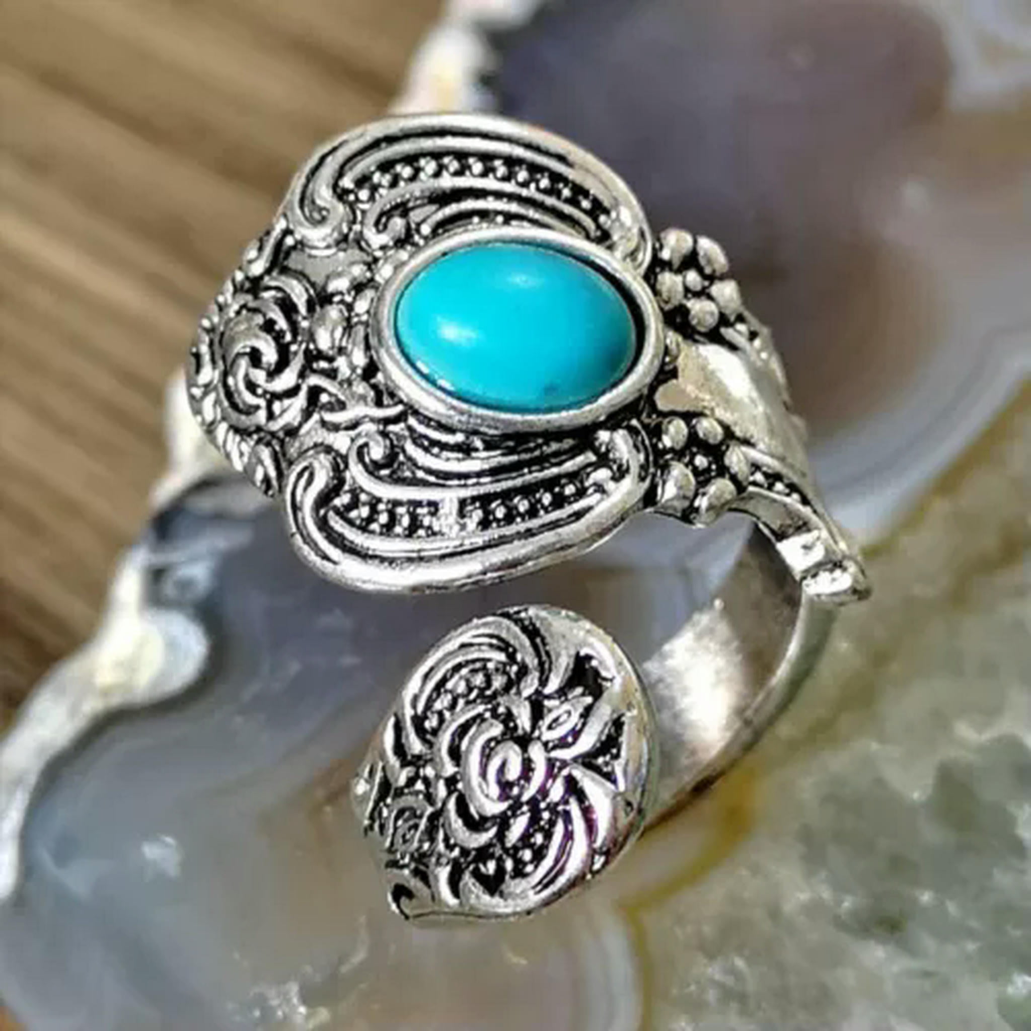GKNET Vintage Style Western Turquoise Stacked Spoon Rings for Women ...
