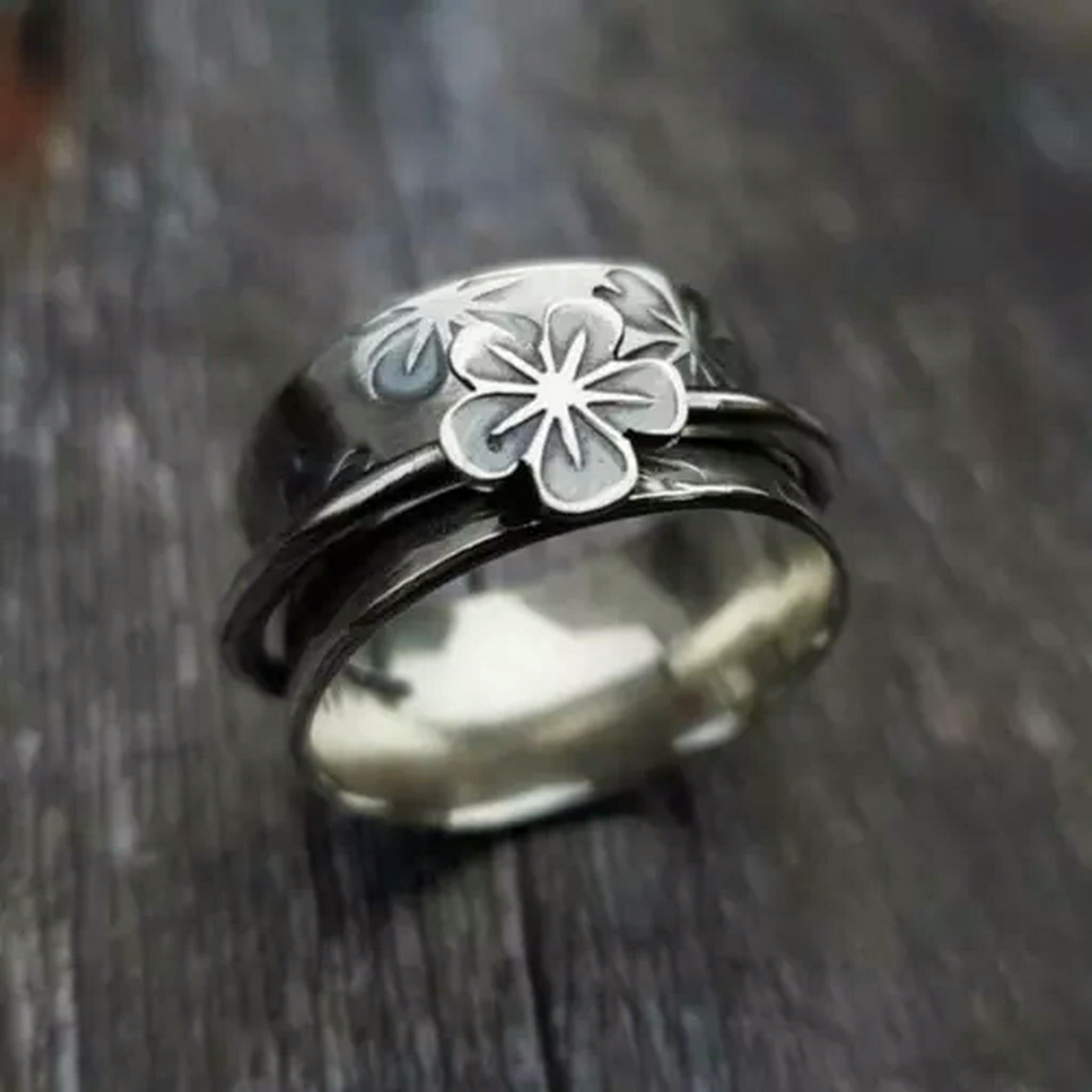 GKNET Women Silver Ring Turkish Handmade Retro Flower Ring Wedding ...