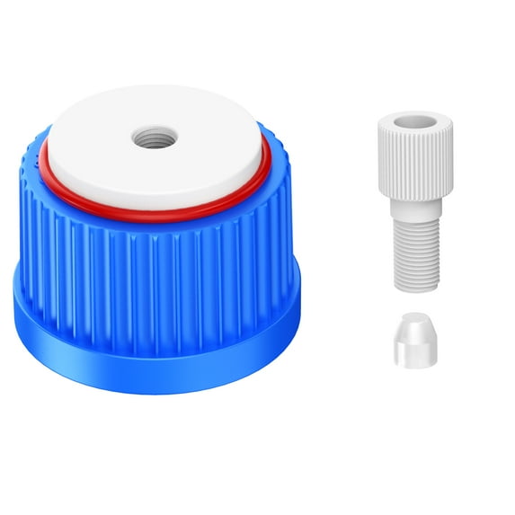 GL32 Lab Safety Cap with 1/4"-28 Thread Inserts Hole,1 Port Cap Adapter ...