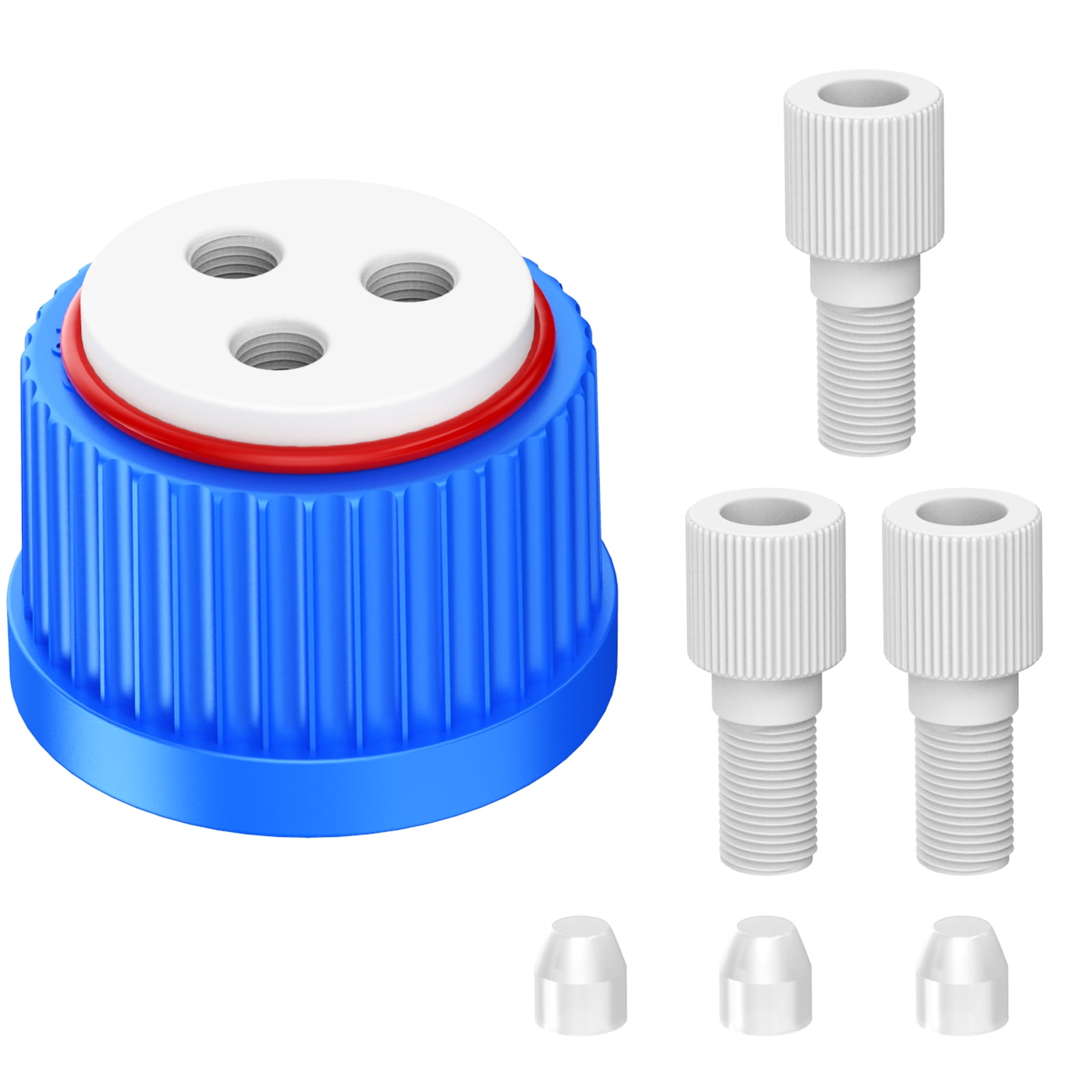 GL32 Lab Safety Cap with 1/4"-28 Thread Inserts Hole,3 Port Cap Adapter ...