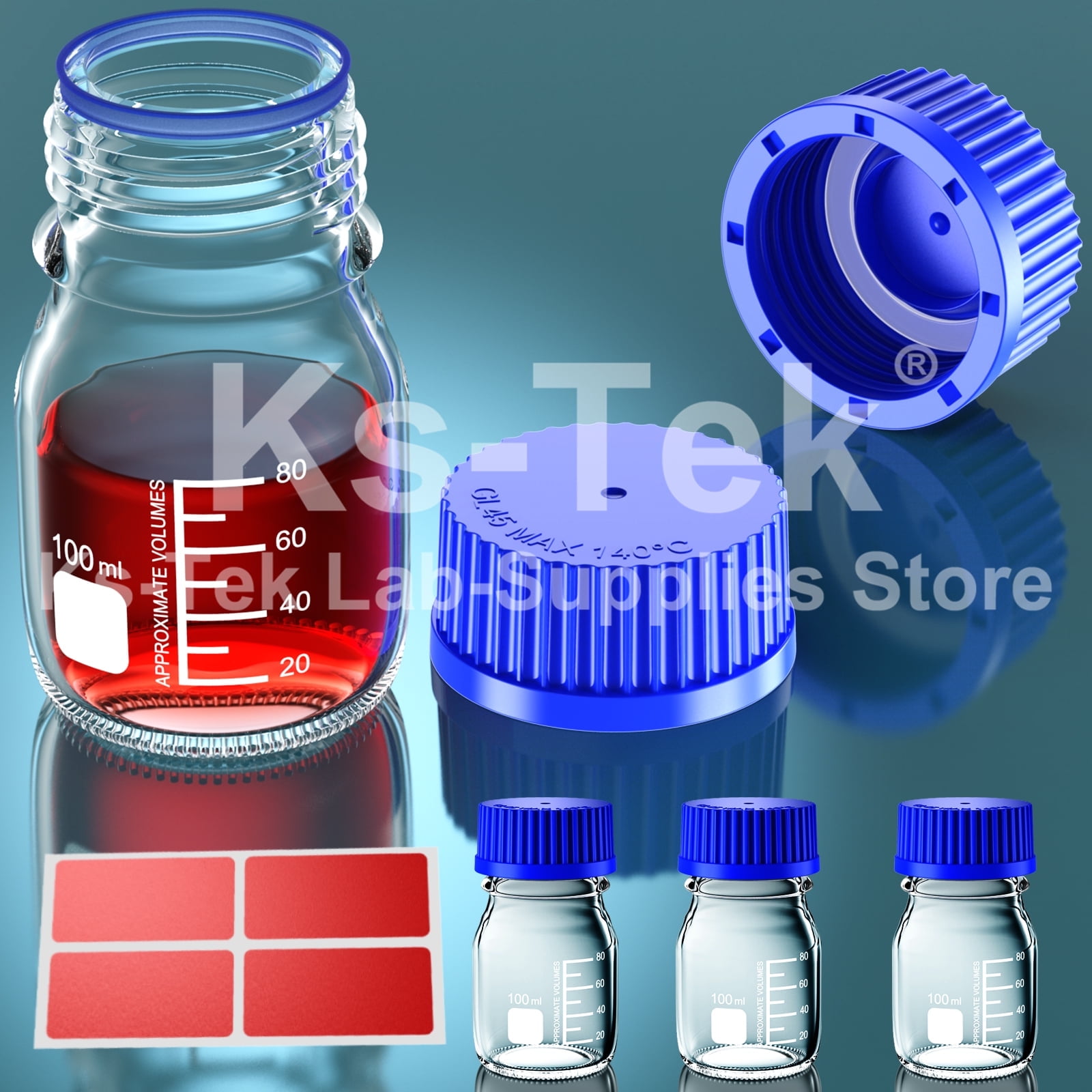 GL45 Reagent Bottle 100ML Liquid Media Extractor Vial Laboratory Borosilicate Glass Solvent ...