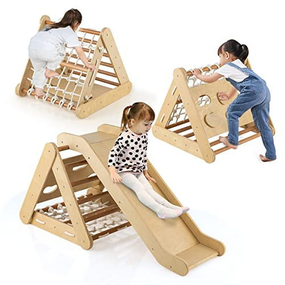 GLACER 4-in-1 Climbing Triangle w/Ramp, Climbing Toy Set with Rope Wall ...