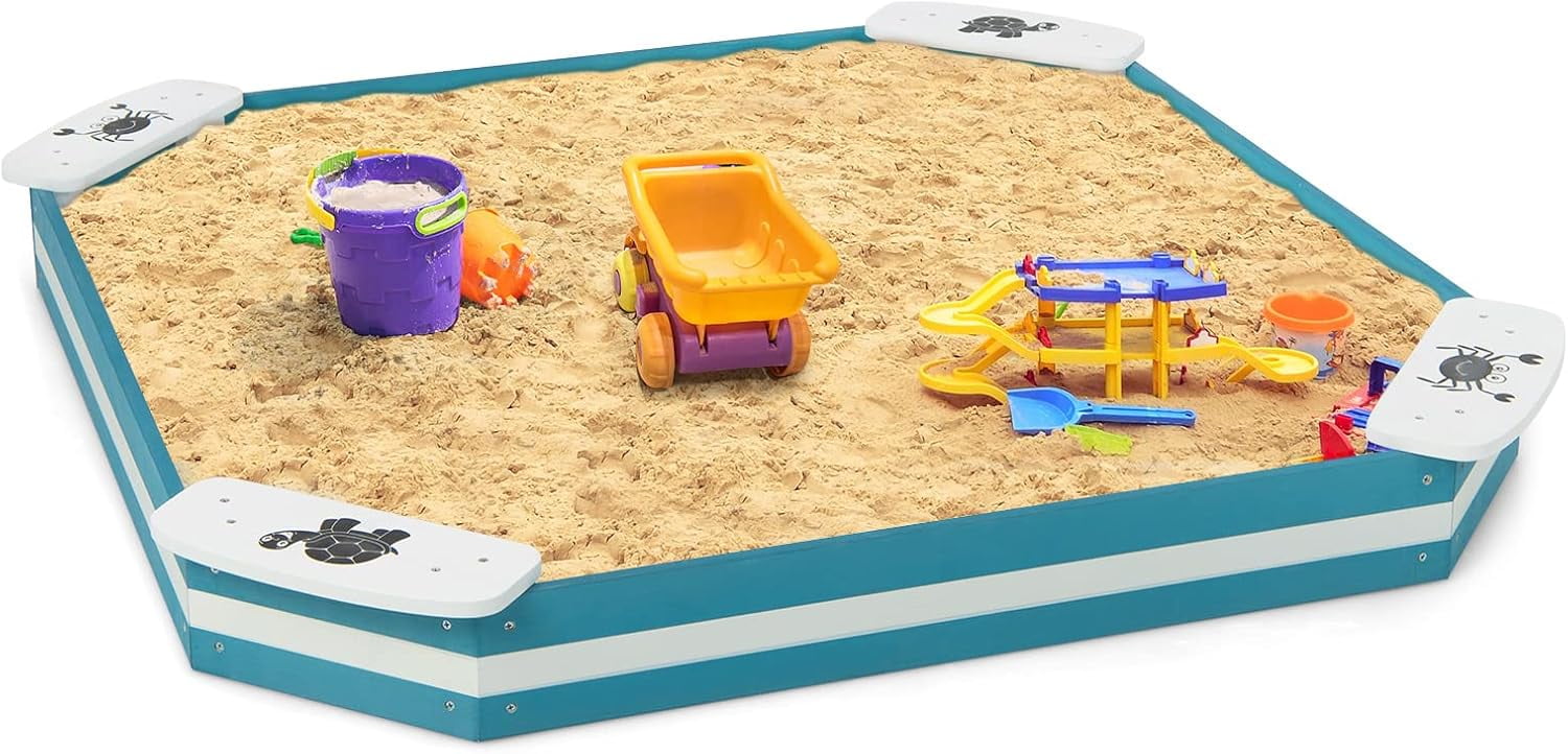 GLACER 49.5" x 49.5" Kids Wooden Sandbox with Seats, Outdoor Square ...