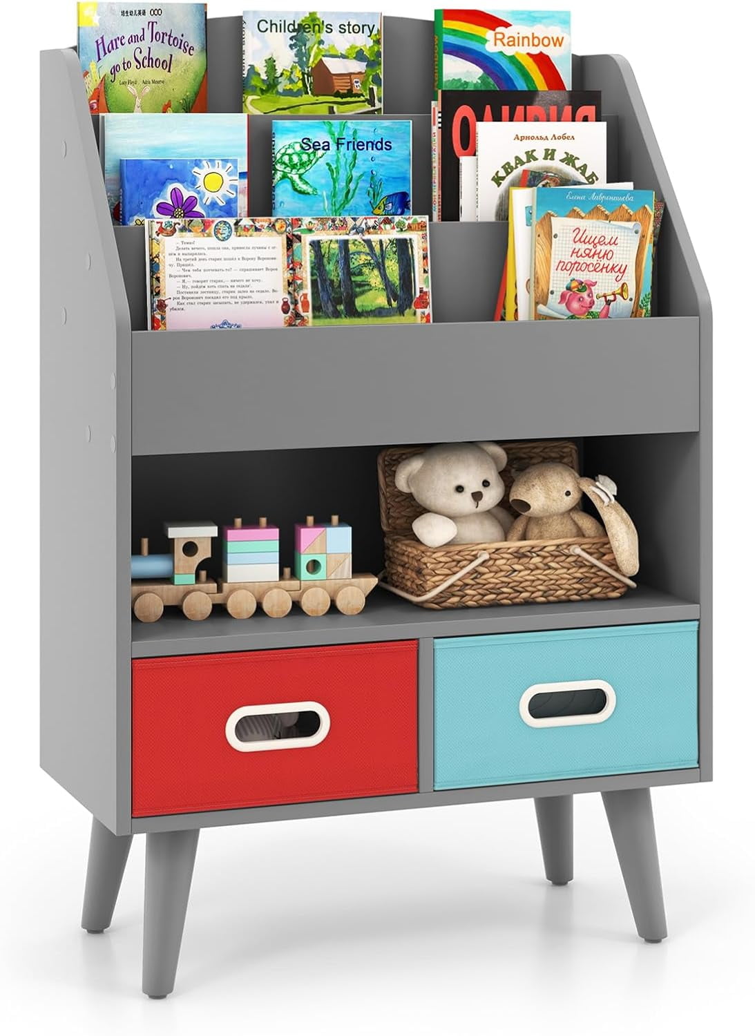 GLACER 5-Tier Kids Bookshelf, Wooden Children’s Book Rack with Toy ...