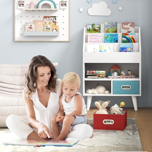 GLACER 5-Tier Kids Bookshelf, Wooden Children’s Book Rack with Toy ...
