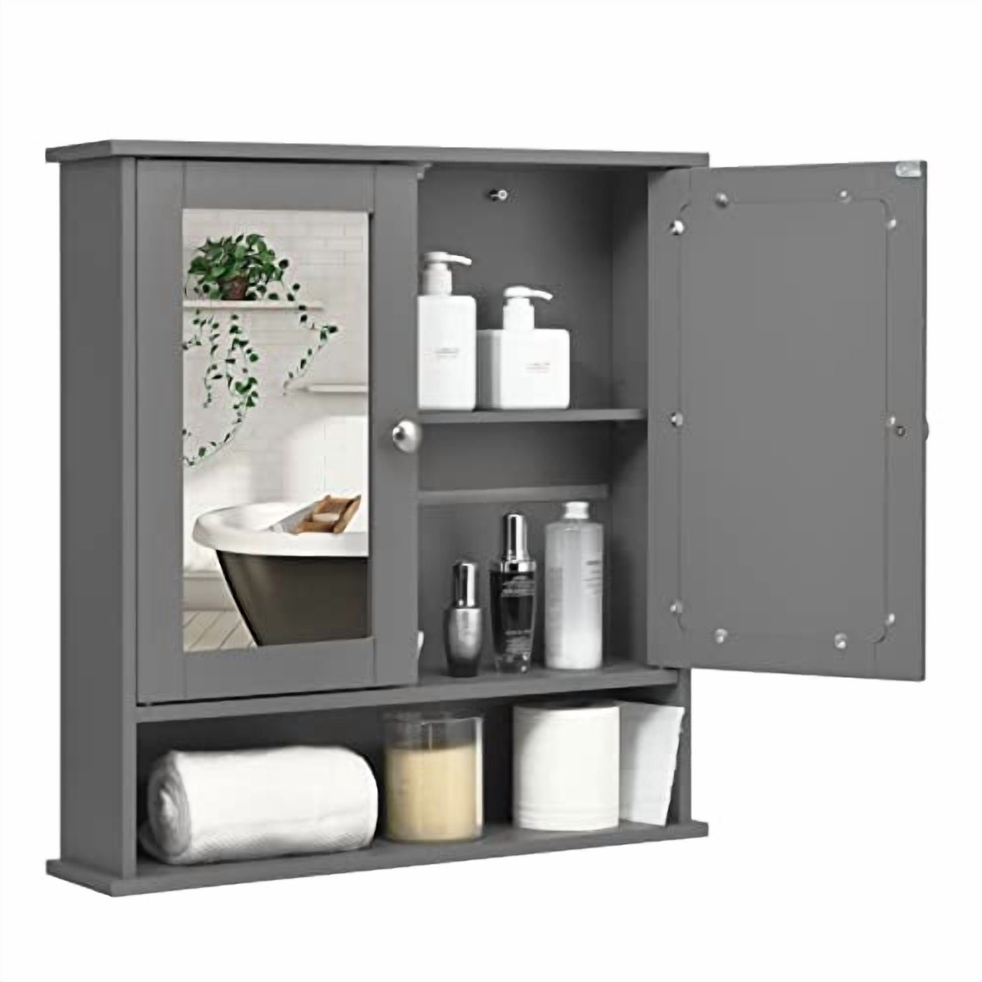 GLACER Bathroom - Cabinet, Hanging Storage Cabinet with Double Mirror ...