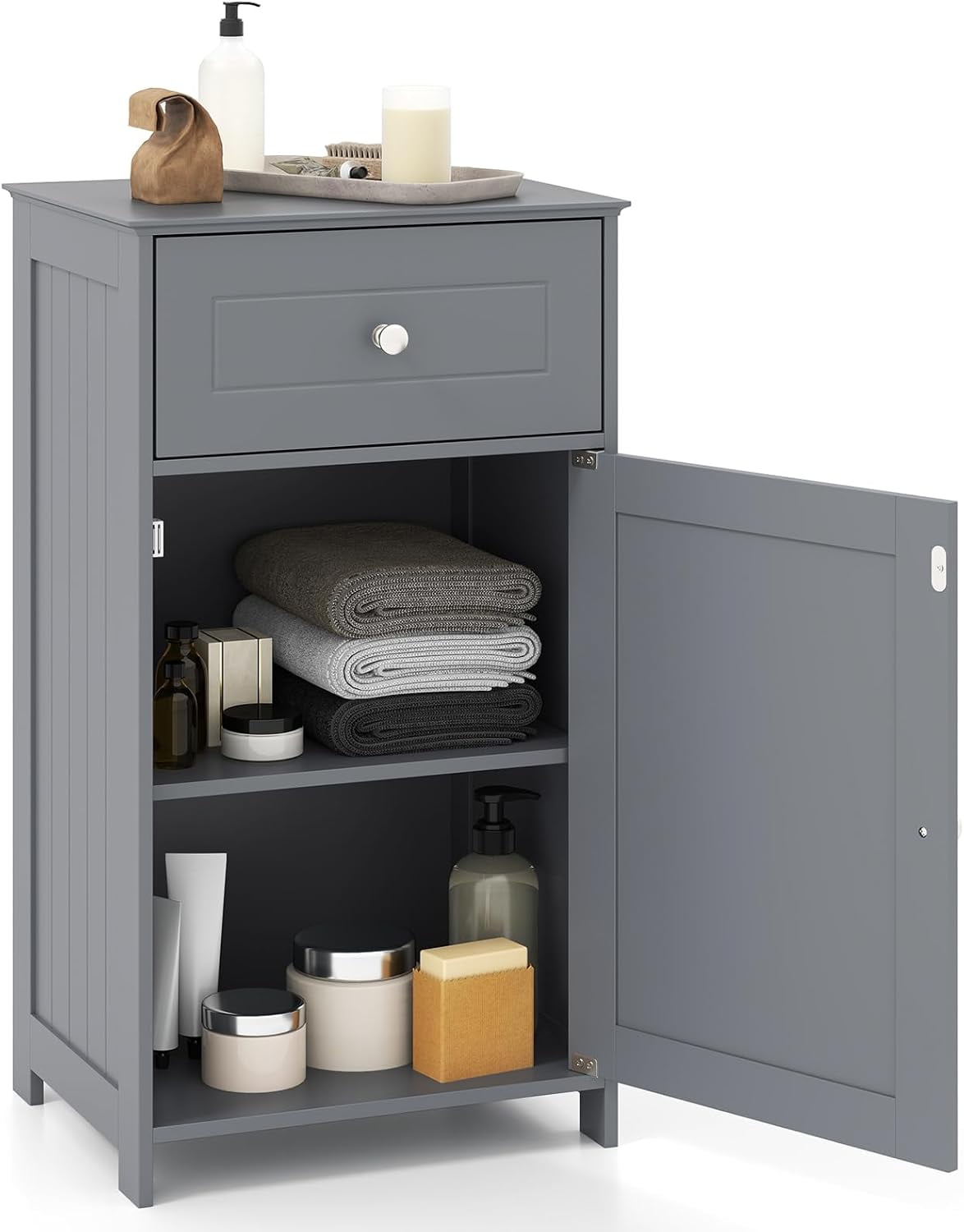 GLACER Bathroom Floor Cabinet, Single Door Side Storage Cabinet with ...