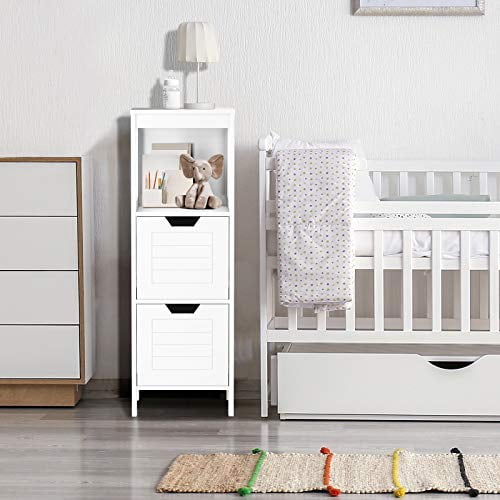 GLACER Bathroom Floor Cabinet, Wooden Free Standing Side Storage ...