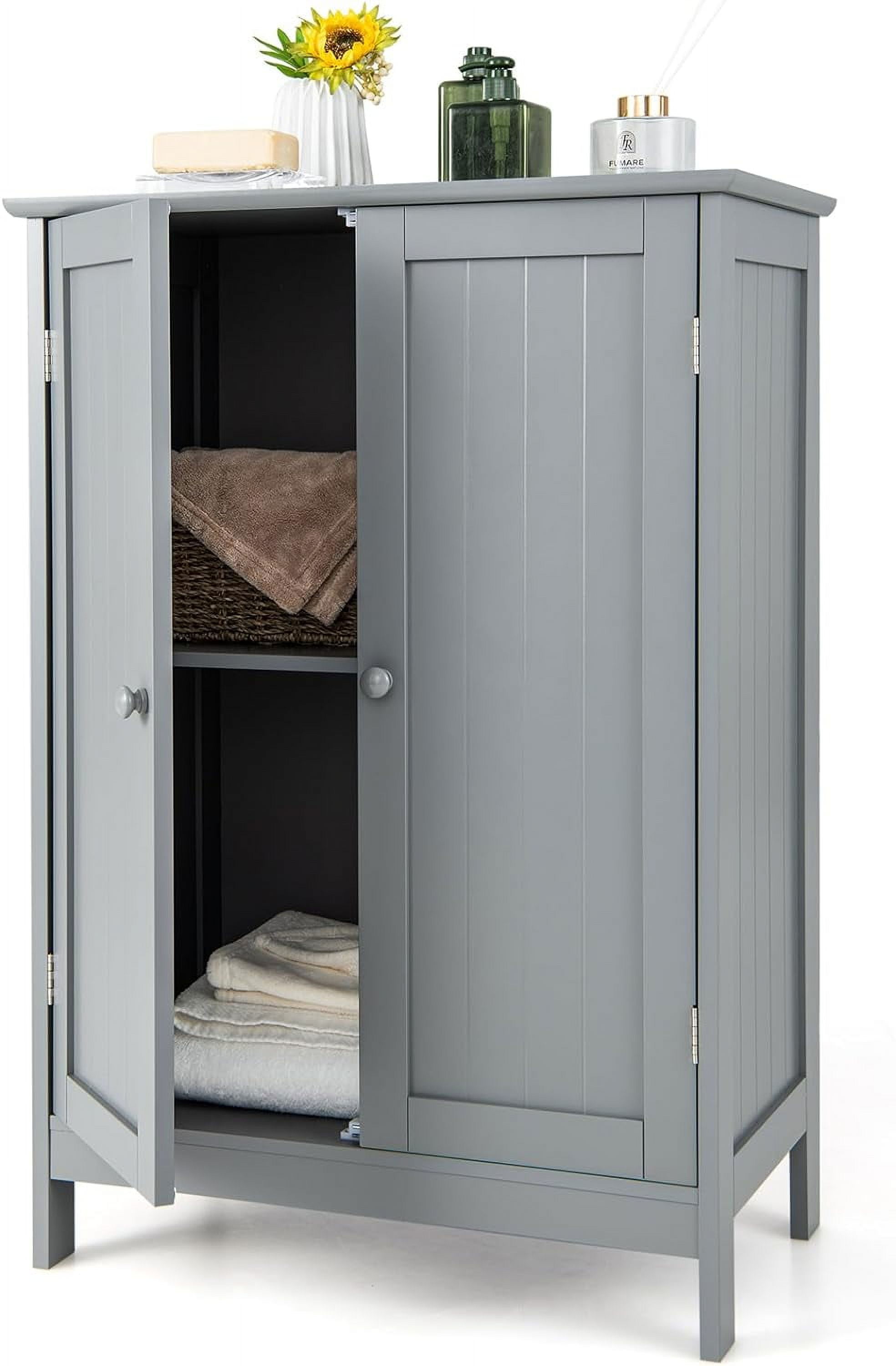 GLACER Bathroom Floor Cabinet, Wooden Storage Cabinet with Double Doors ...