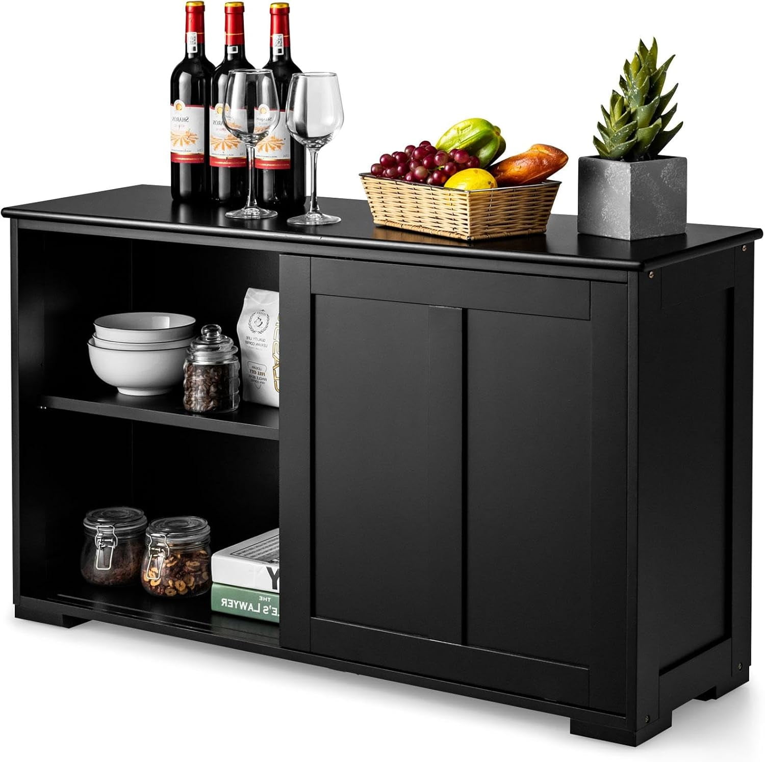 GLACER Buffet Cabinet, Stackable Kitchen Cabinet w/Adjustable Shelves ...