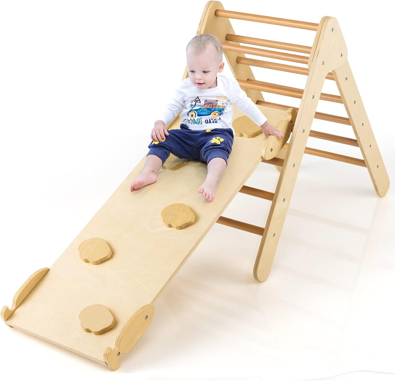 GLACER Climbing Triangle Ladder w/Ramp, Wooden Climbing Triangle w/ 2 ...