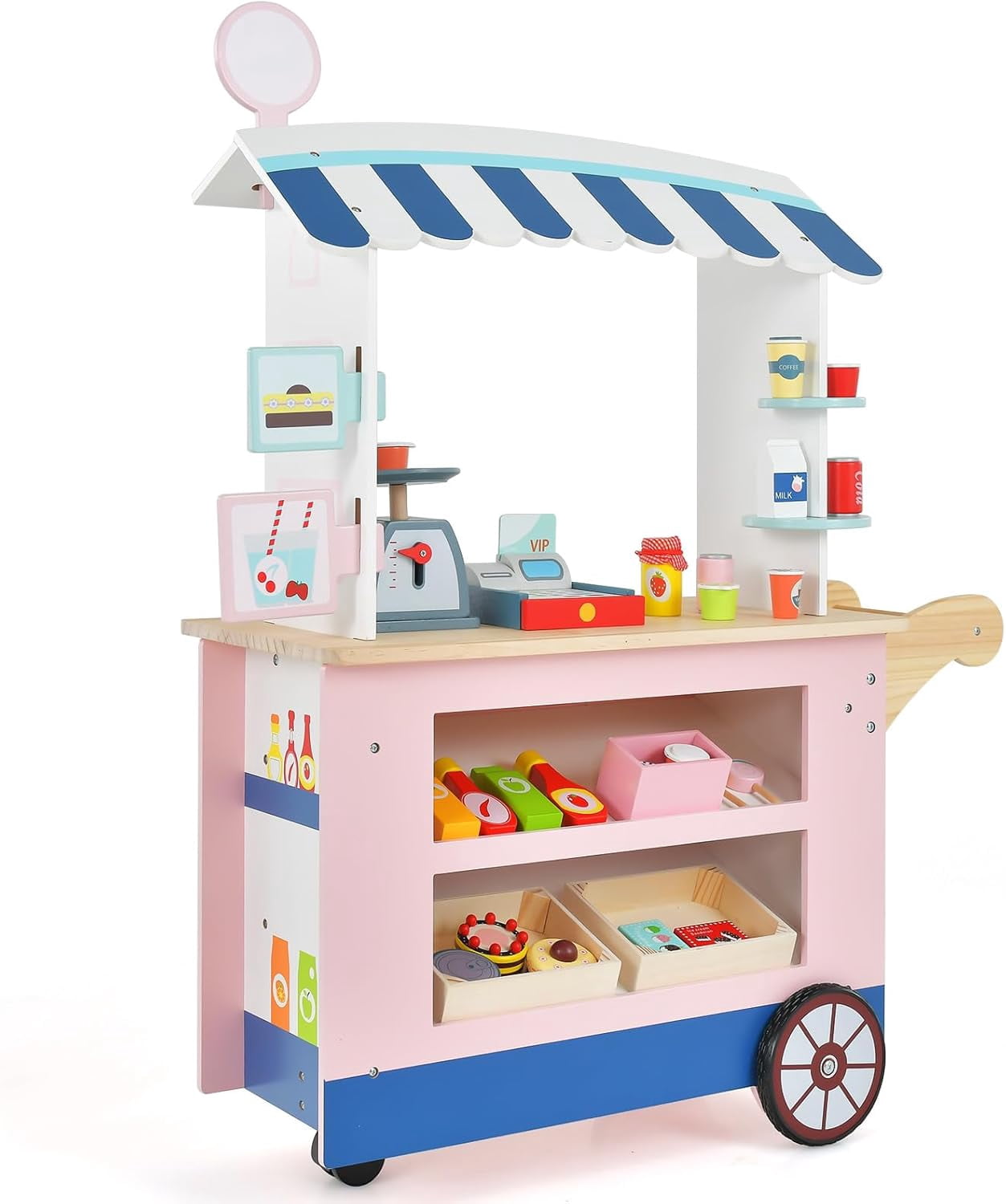 GLACER Grocery Store Pretend Play, Wooden Marketplace Toy Playset w/30 ...